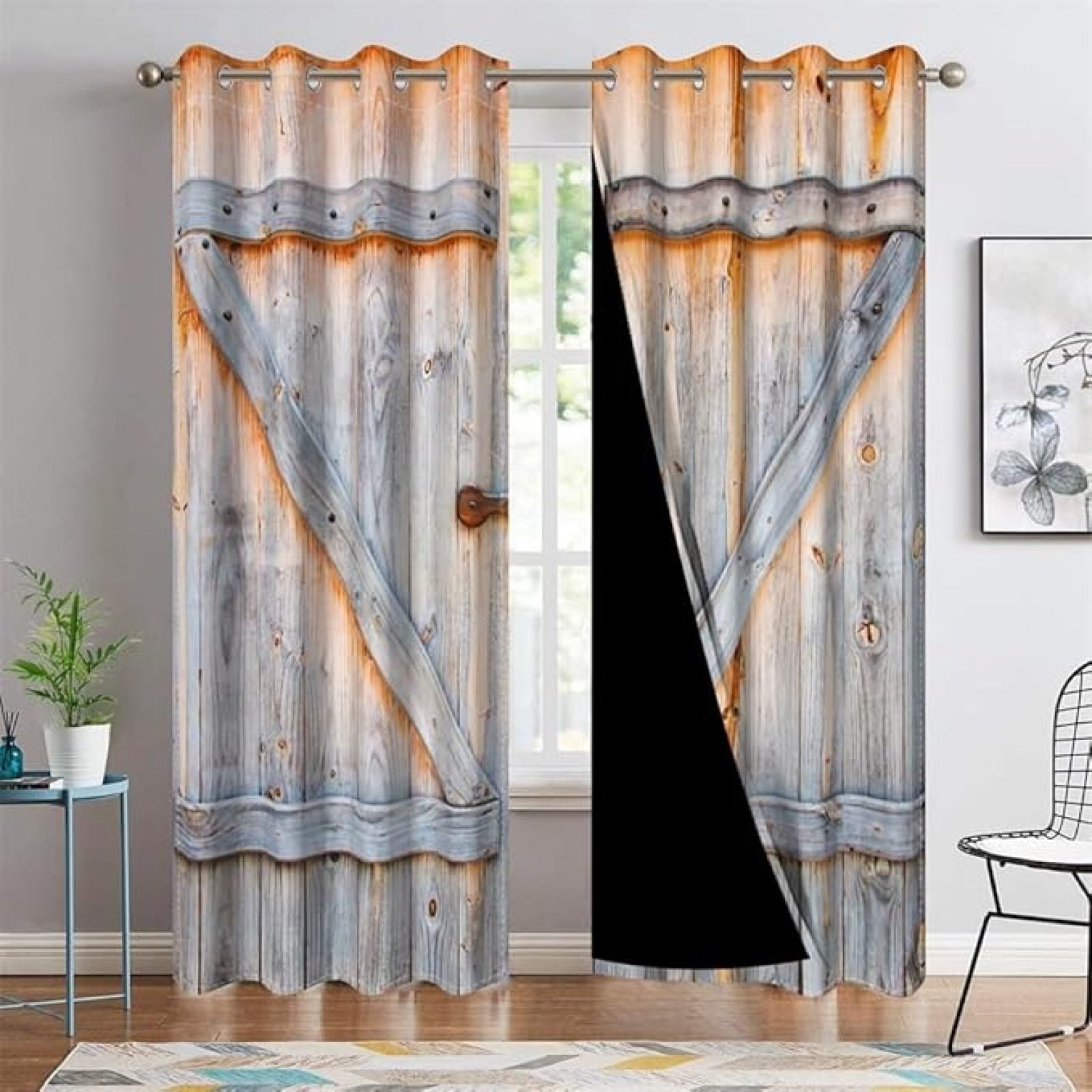 Closed Wooden Door Window Curtains Rustic Vintage Barn Door Kitchen ...