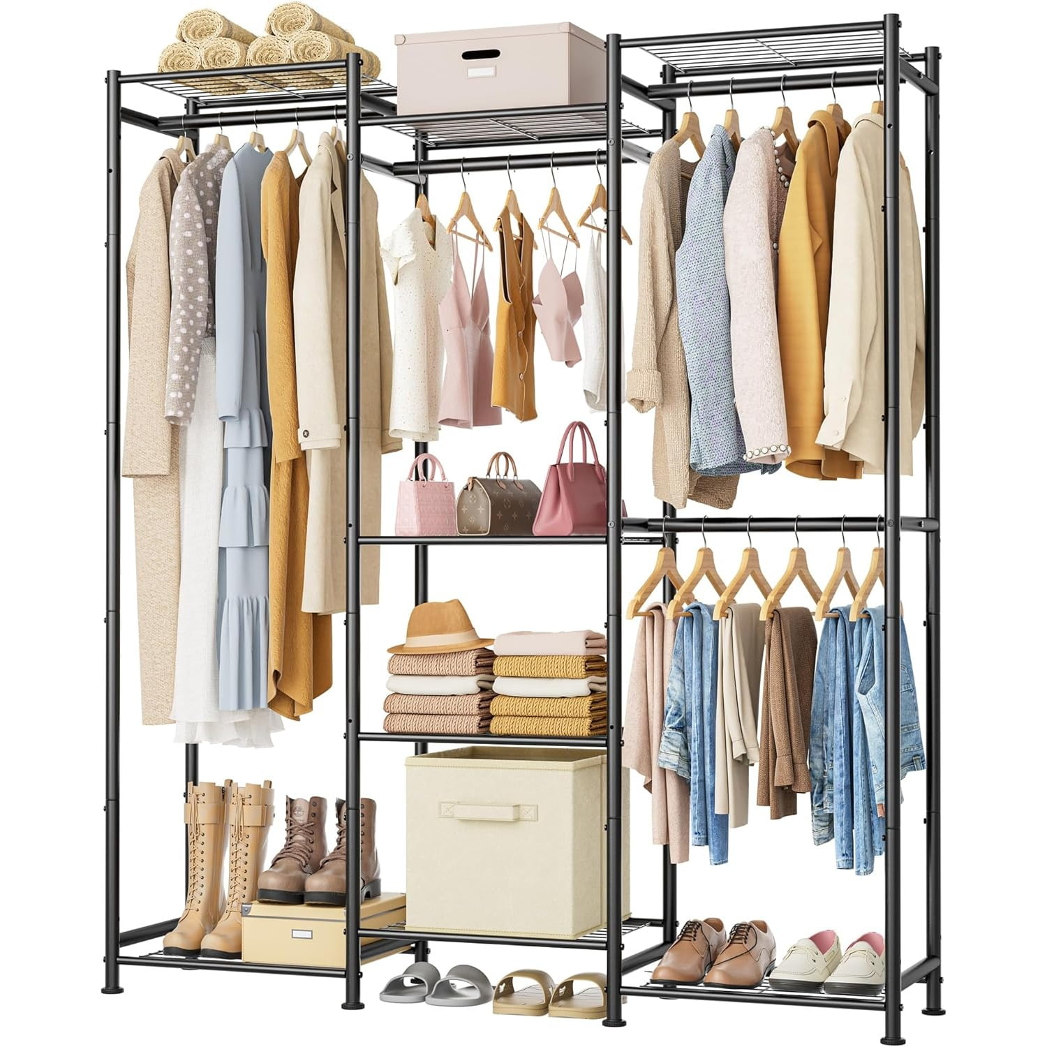Closet, 4 Hanging Spaces Portable Clothes Rack,Free Standing Closet ...