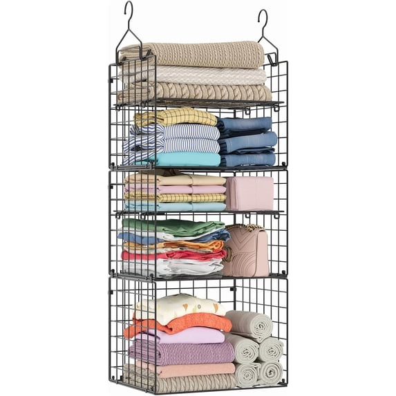 Closet Hanging Organizer Shelves - 5 Tier Wardrobe Organizers and ...