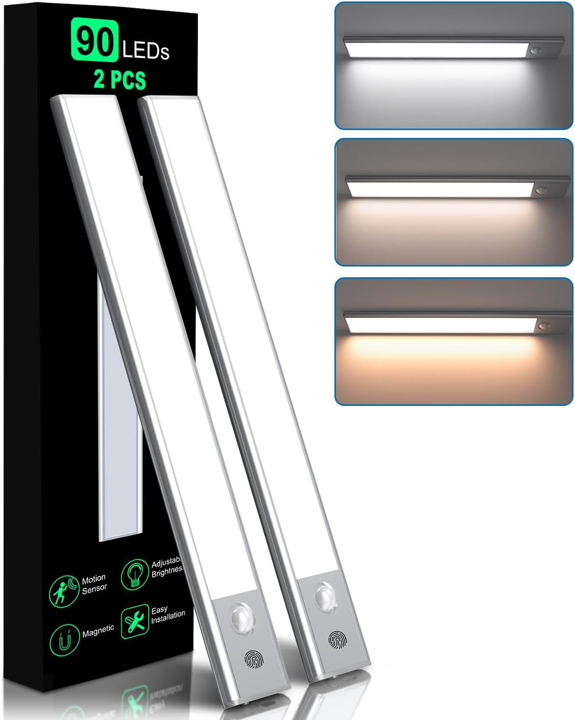 Closet Lights, 90leds Motion Sensor Light Indoor, 2000mah Rechargeable ...