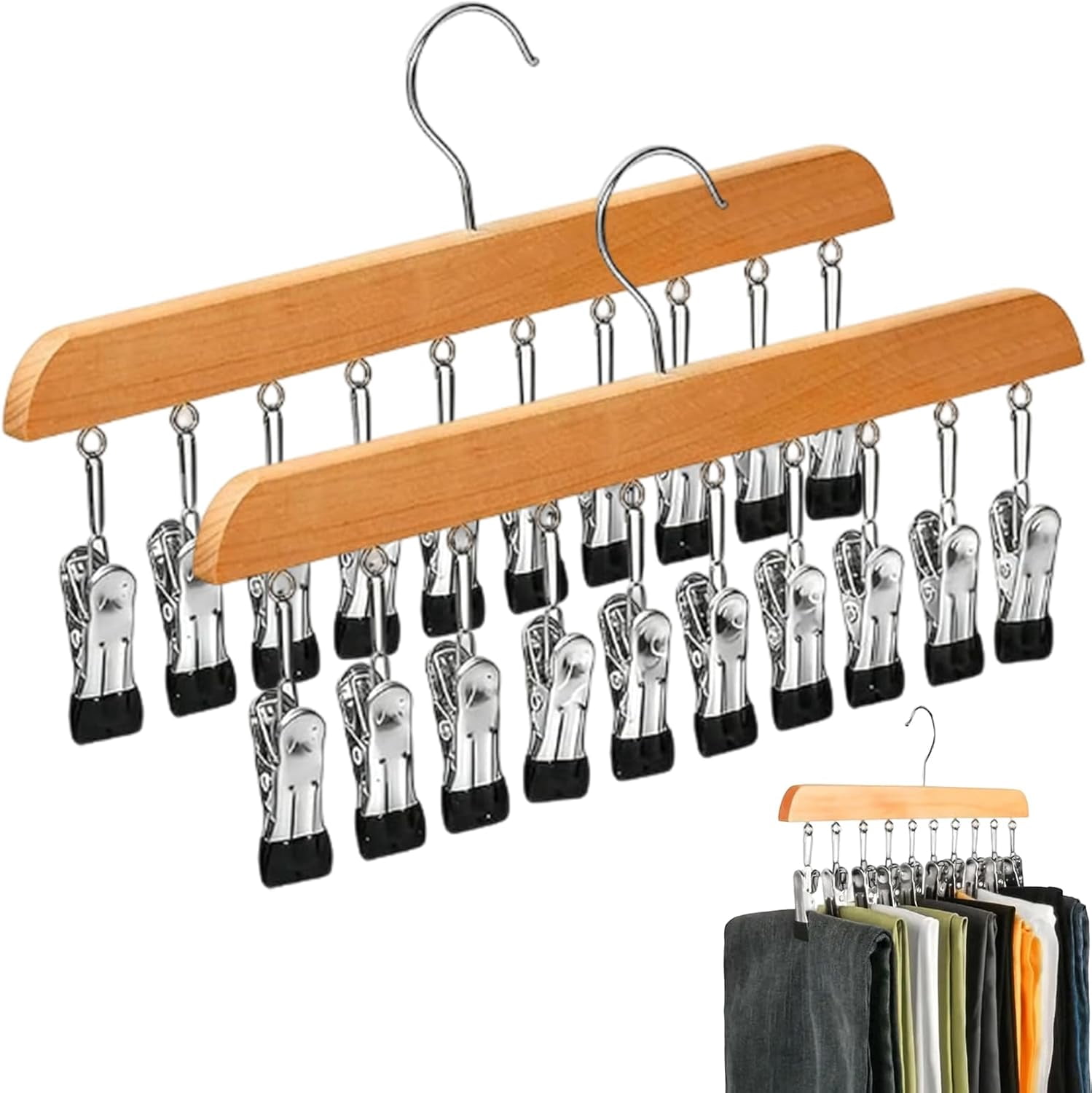 Closet Organizer with 10Clips, Premium Solid Wooden Hangers with 360 ...