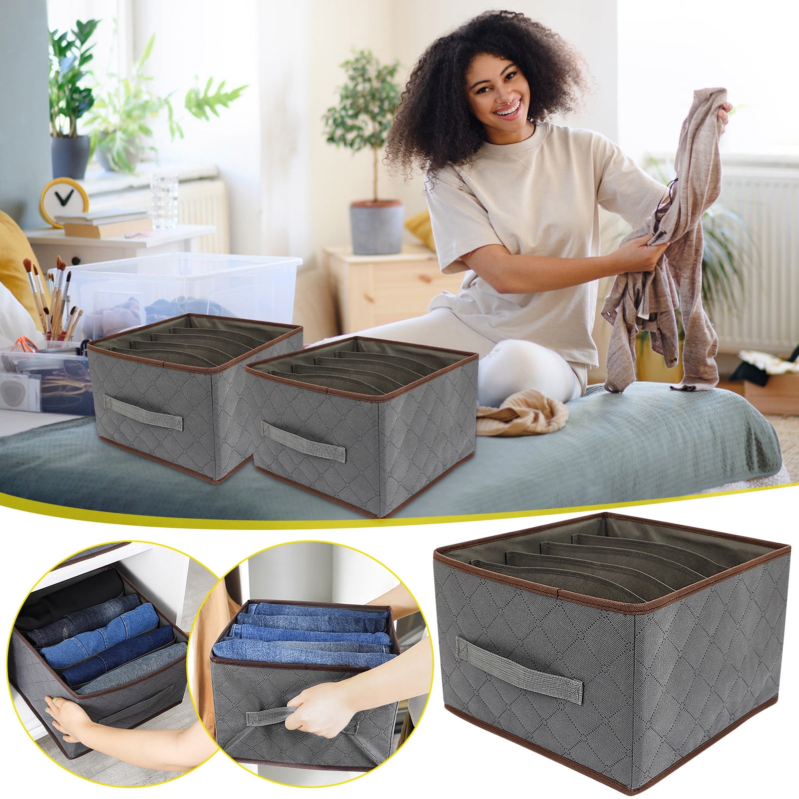 Closet Organizer 5 Compartments, Divided Storage Boxes, Wood Material ...