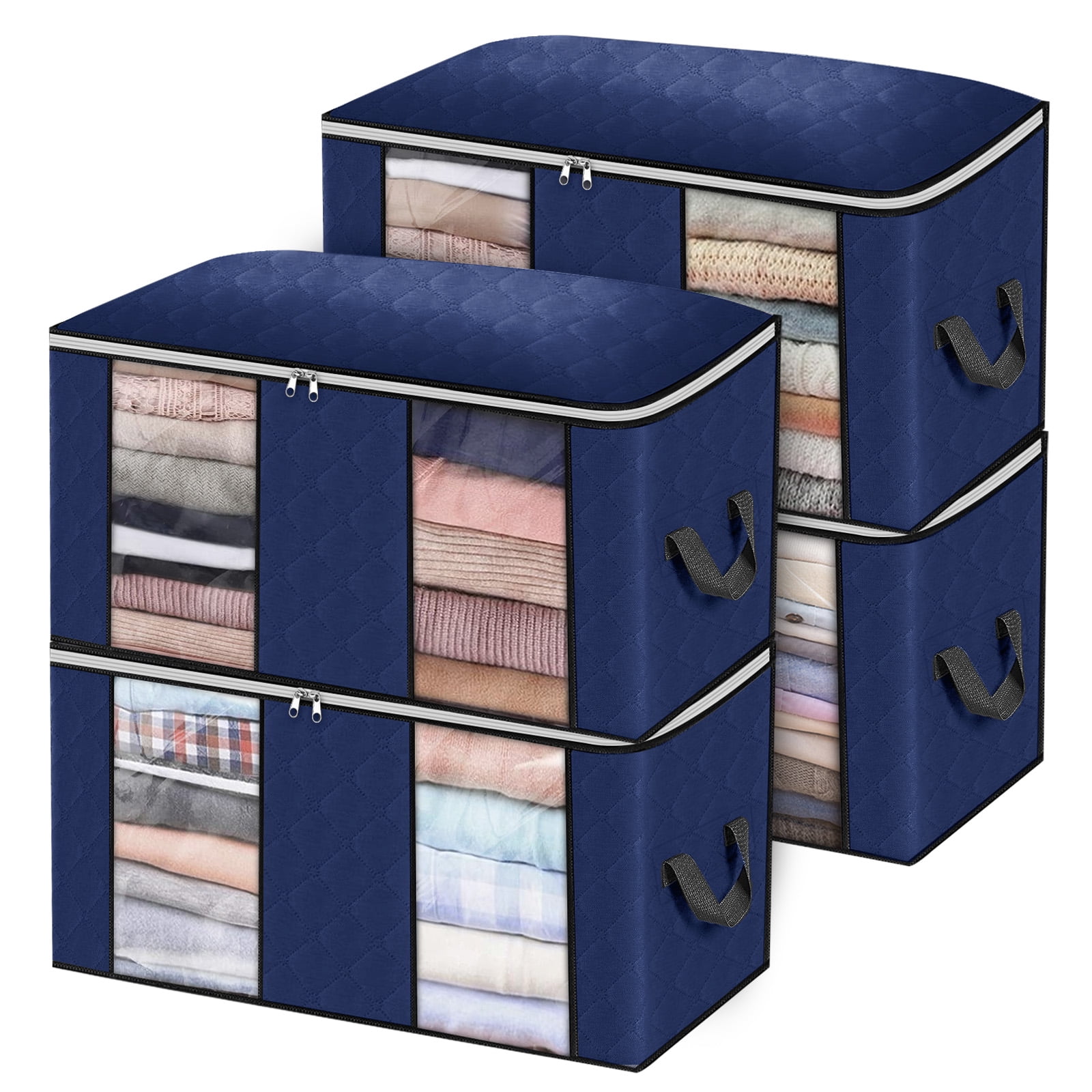 4-Pack Dark Blue Closet Organizer, Large Capacity Storage Bags with ...