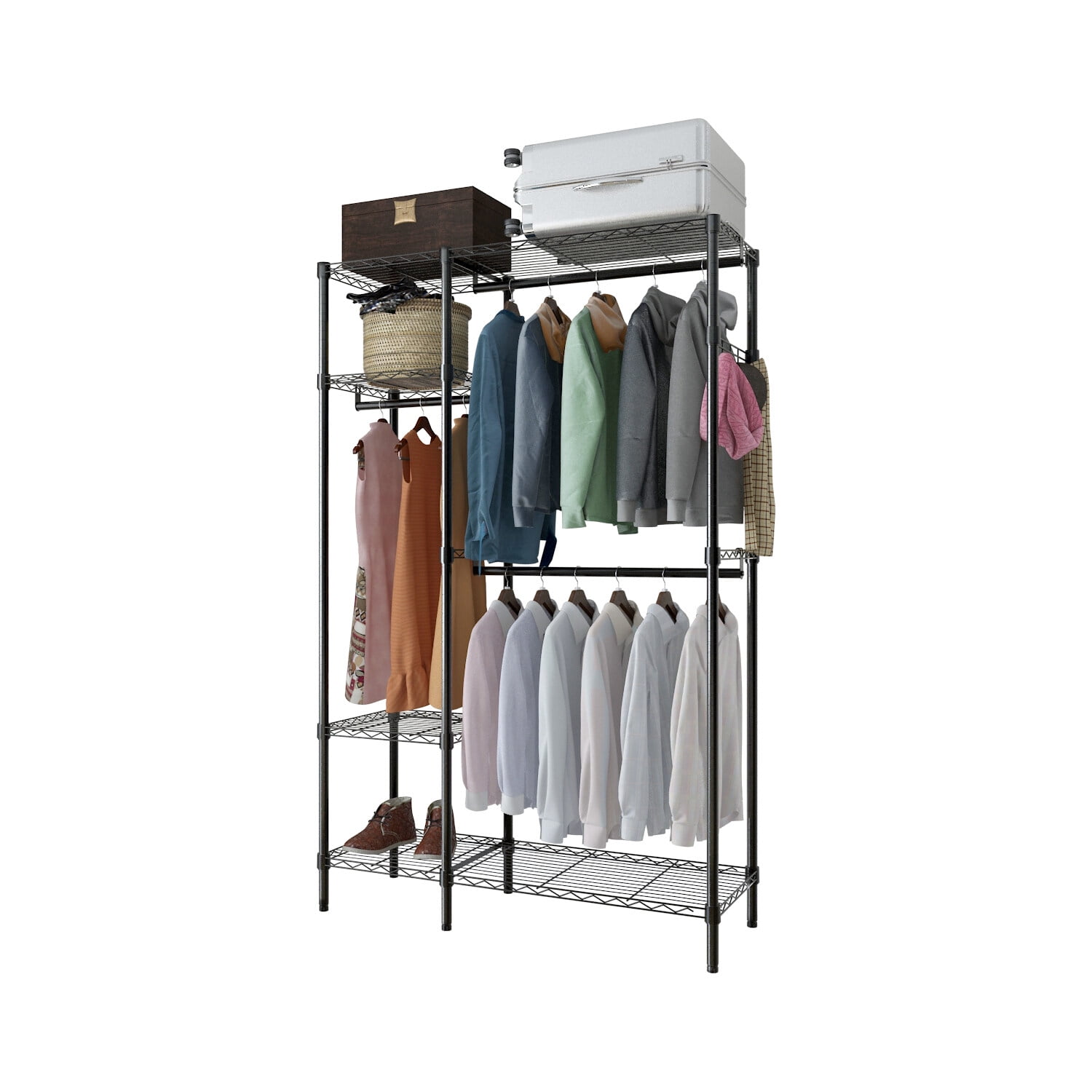 Closet Organizer Metal Garment Rack Portable Clothes Hanger Home Shelf ...