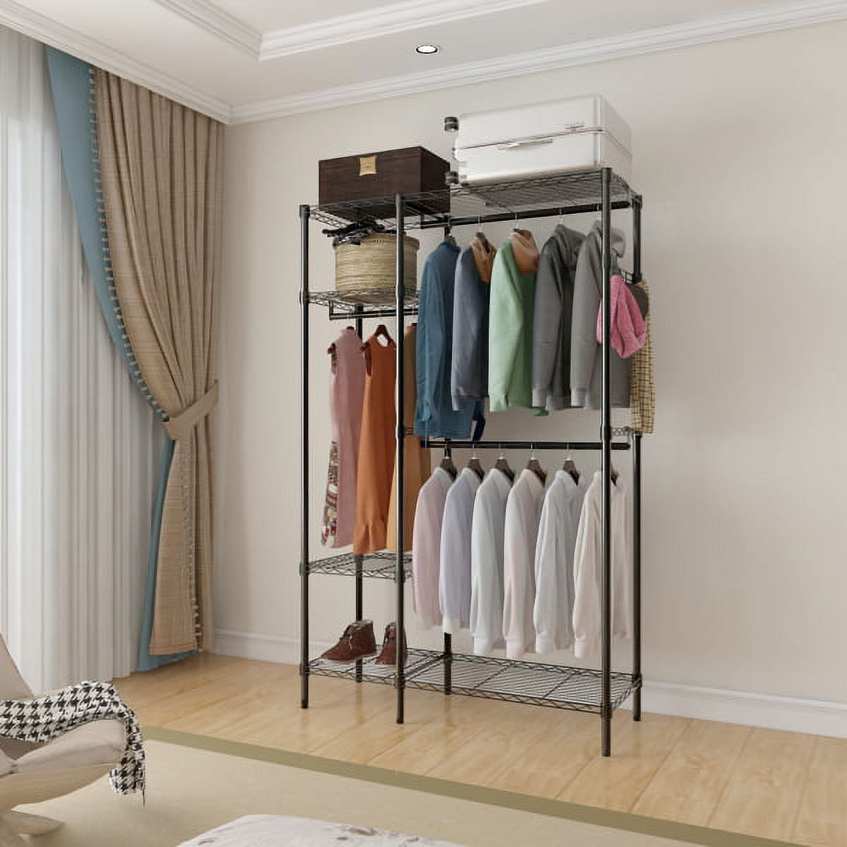Closet Organizer Metal Garment Rack Portable Clothes Hanger Home Shelf ...