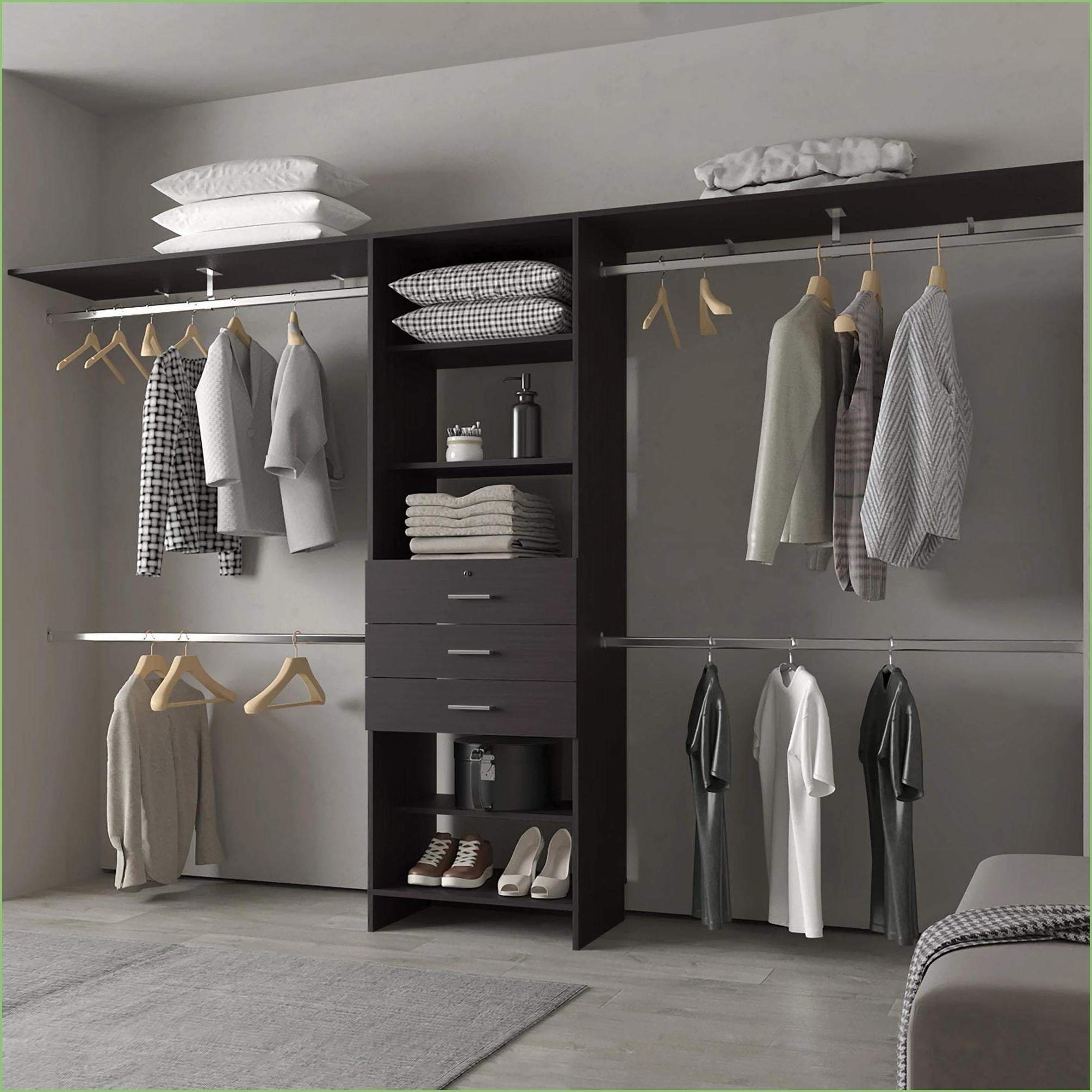 Closet Organizer, Modular System with Hanging Rods & Drawers | Dark ...
