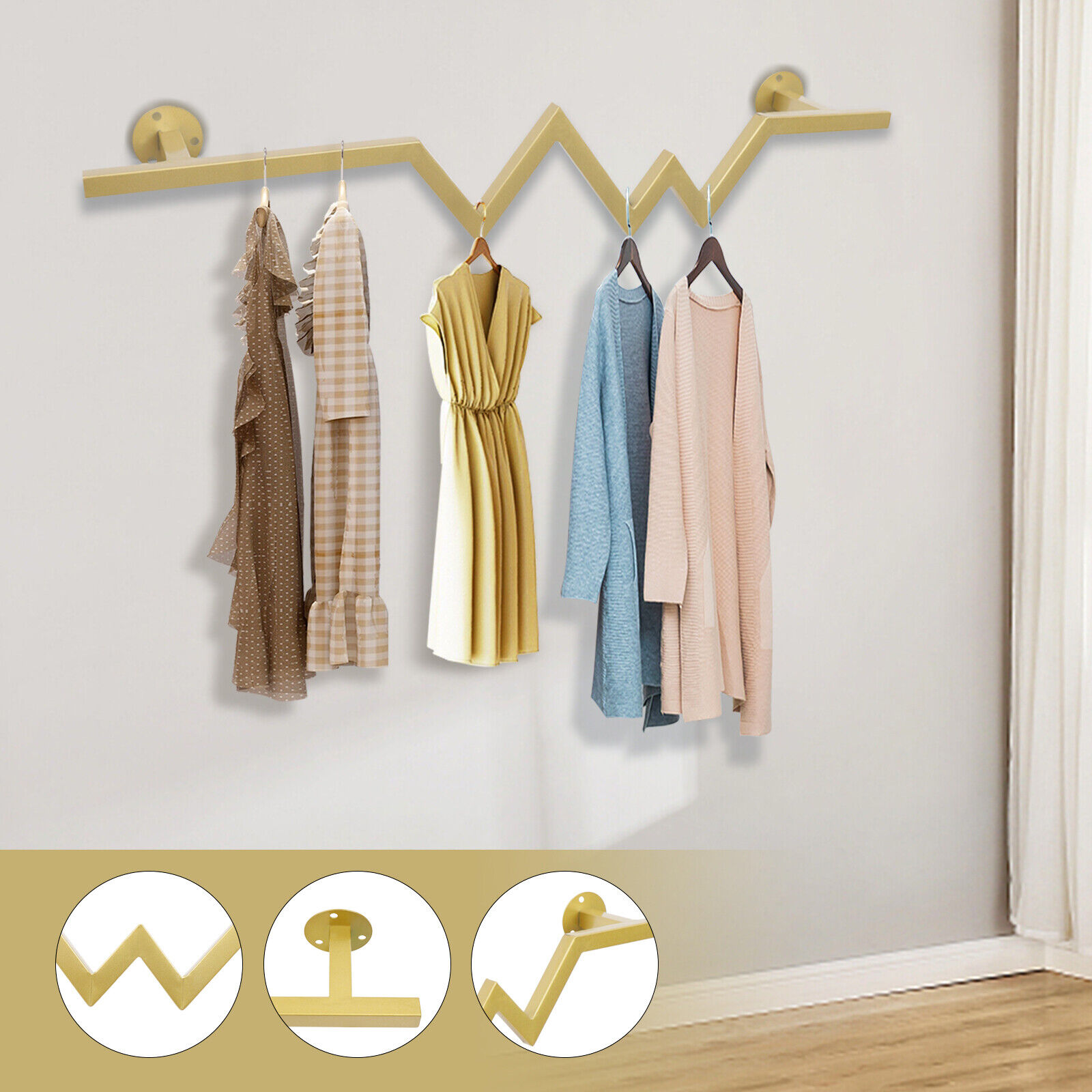 Clothing Rack Wall mounted Clothes Rail Hanging Display Rack For ...