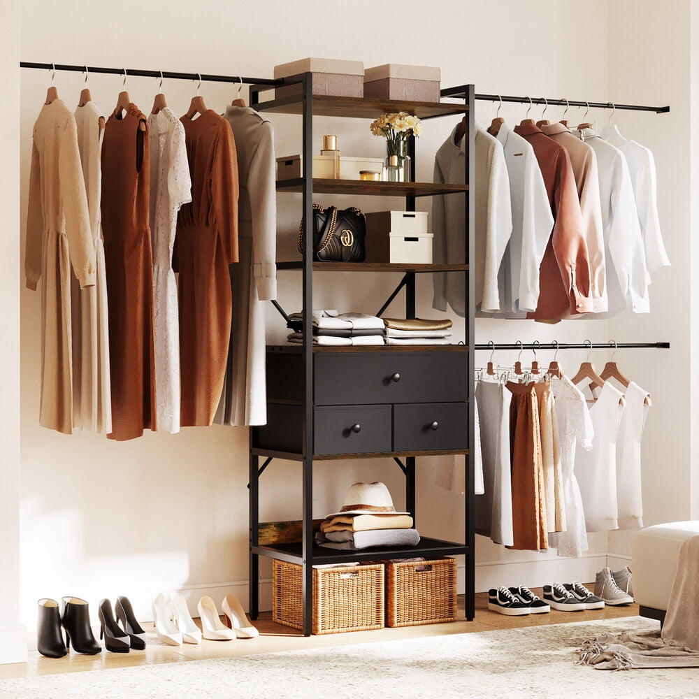 Closet Organizer System Heavy Duty Garment Rack with 3 Hanger Rods & 3 ...