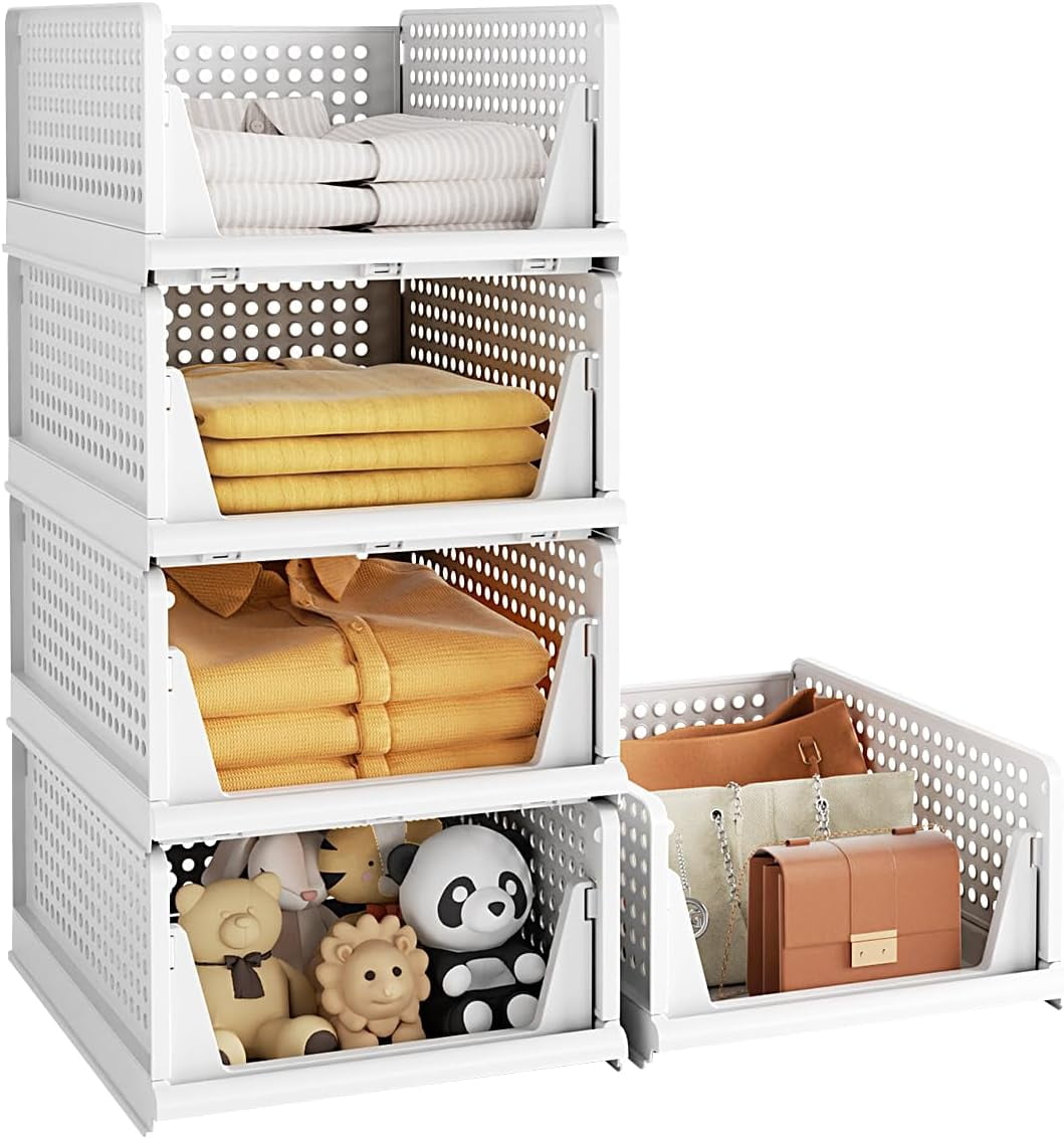 Closet Organizer System, Stackable Plastic Clothes Storage Basket ...