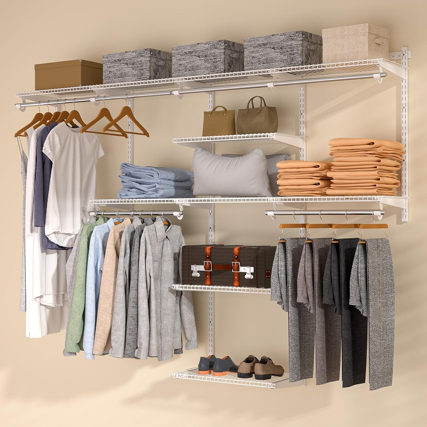 Closet Organizer System Wall Mounted, 4-8 Ft Adjustable and Expandable ...