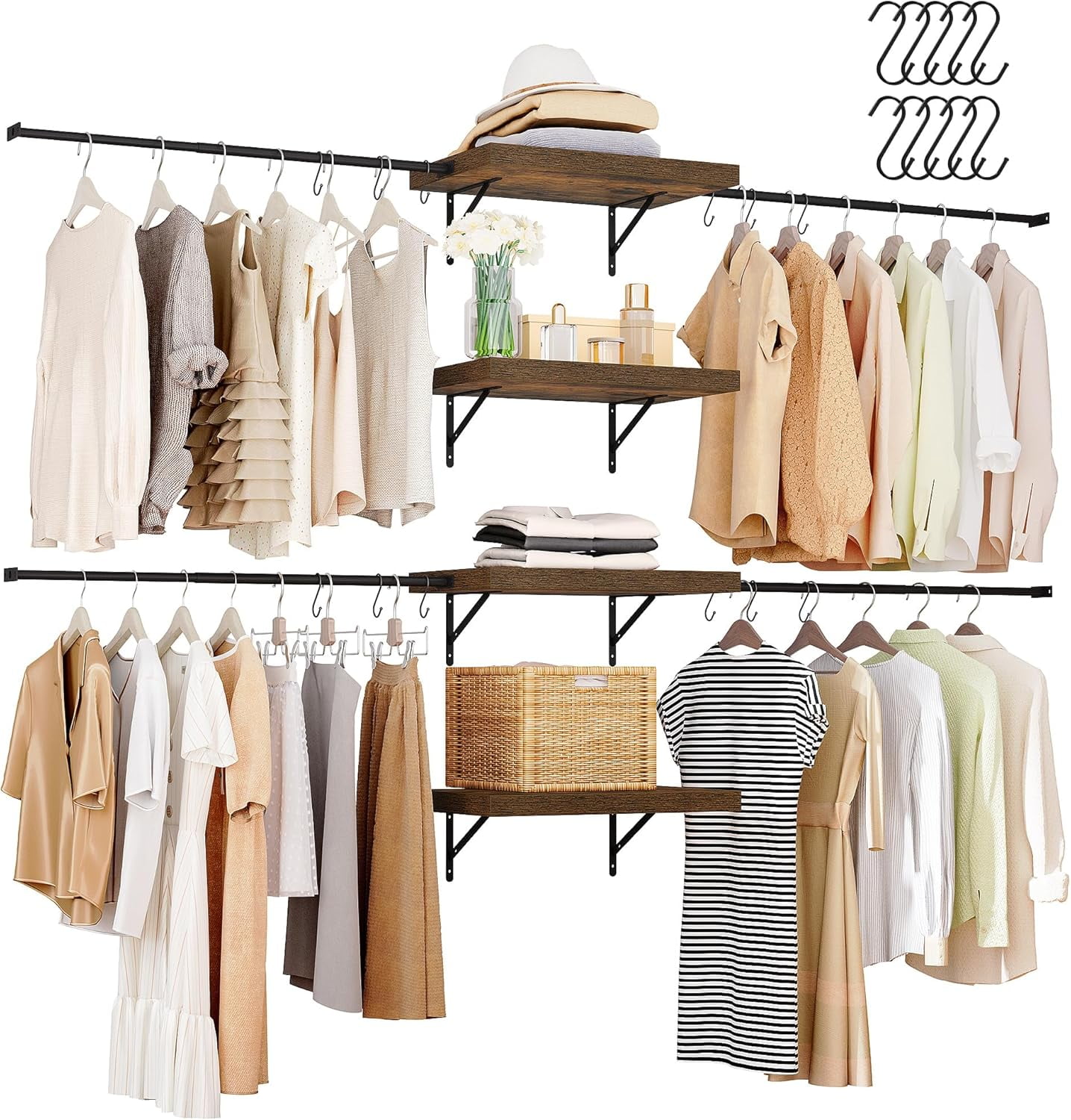 Closet Organizer System, Wall-Mounted Garment Rack Walk In Closet ...