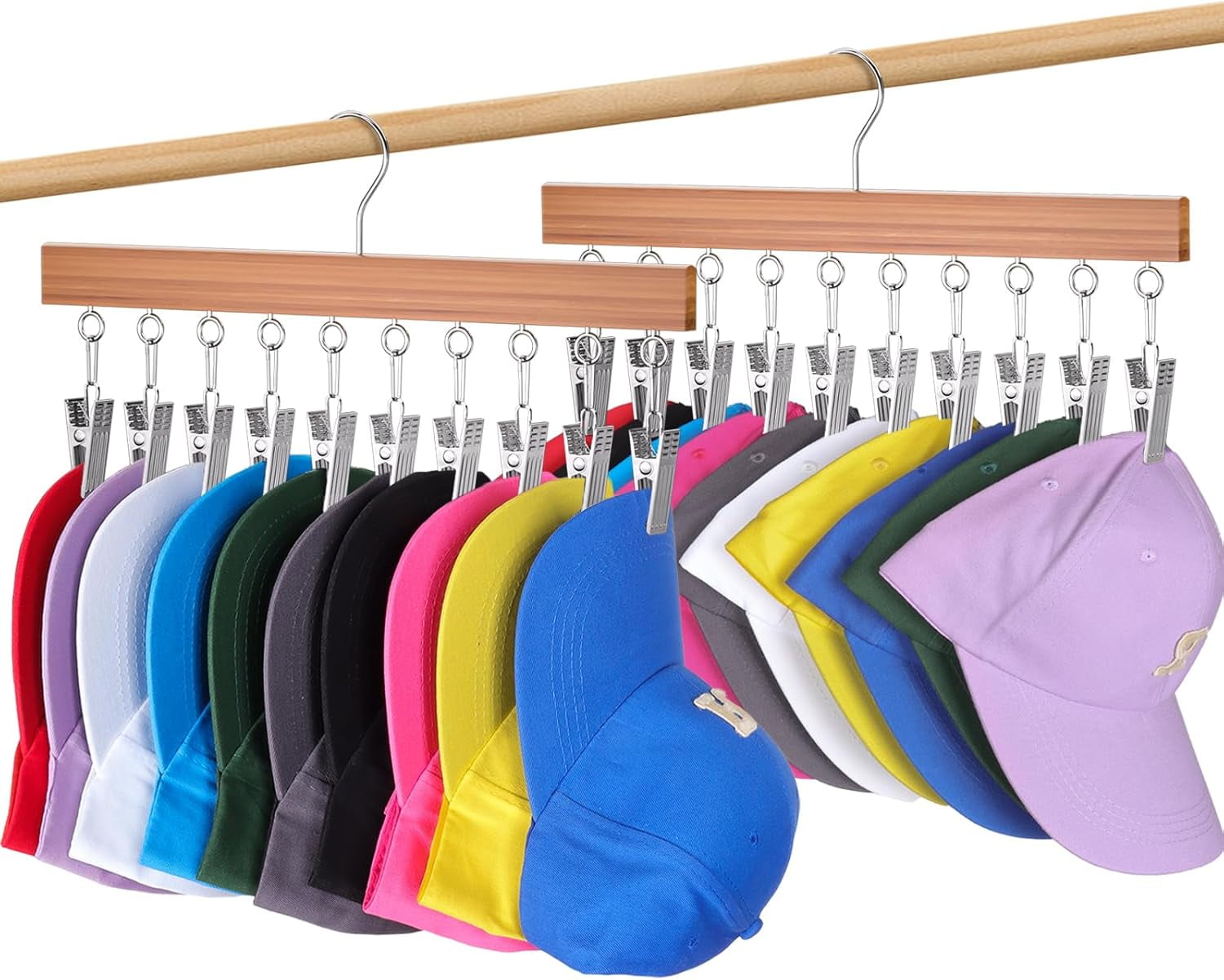 Closet Organizer with 10 Clips, Hat Hanger for Baseball Caps with 360 ...