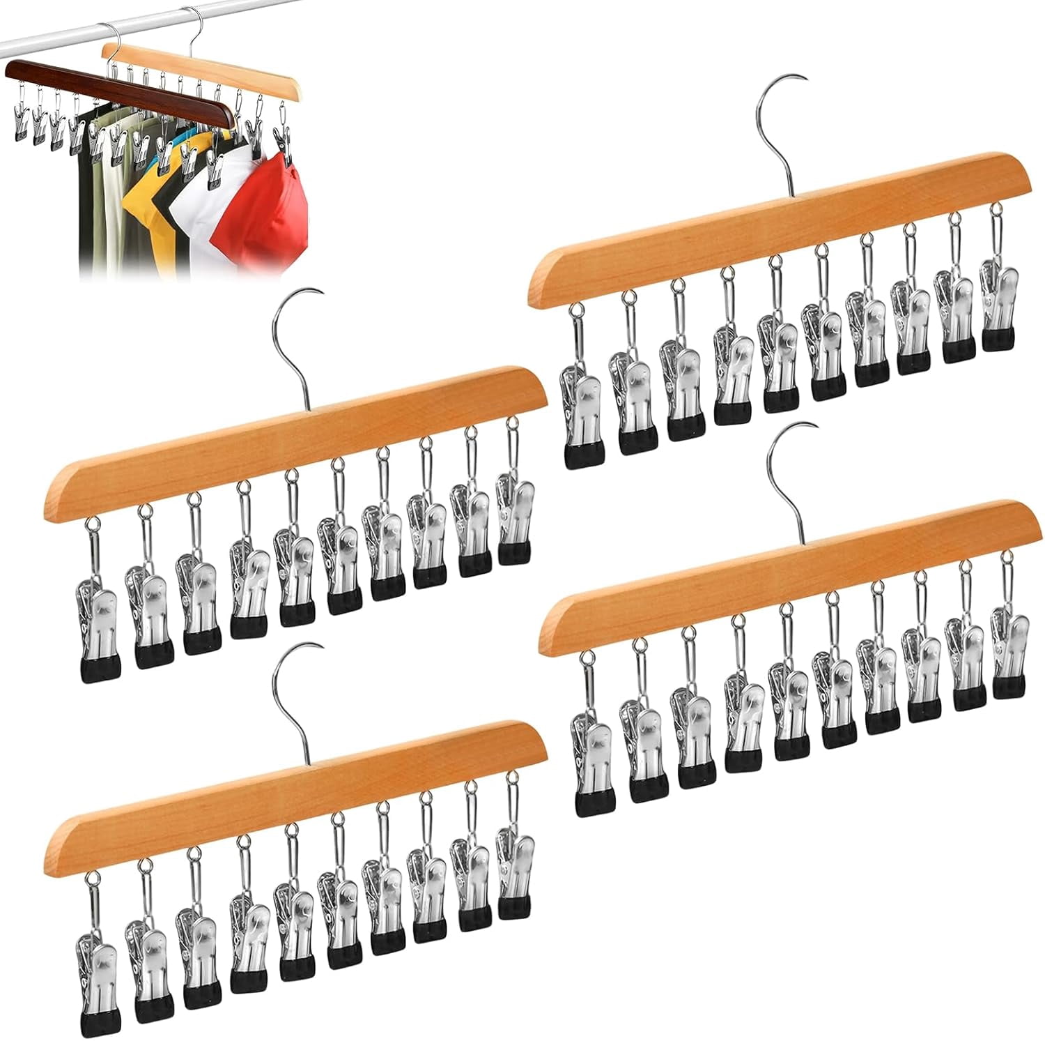 Closet Organizer with 10PCS 360° Rotating Stainless Steel Clips, Space ...