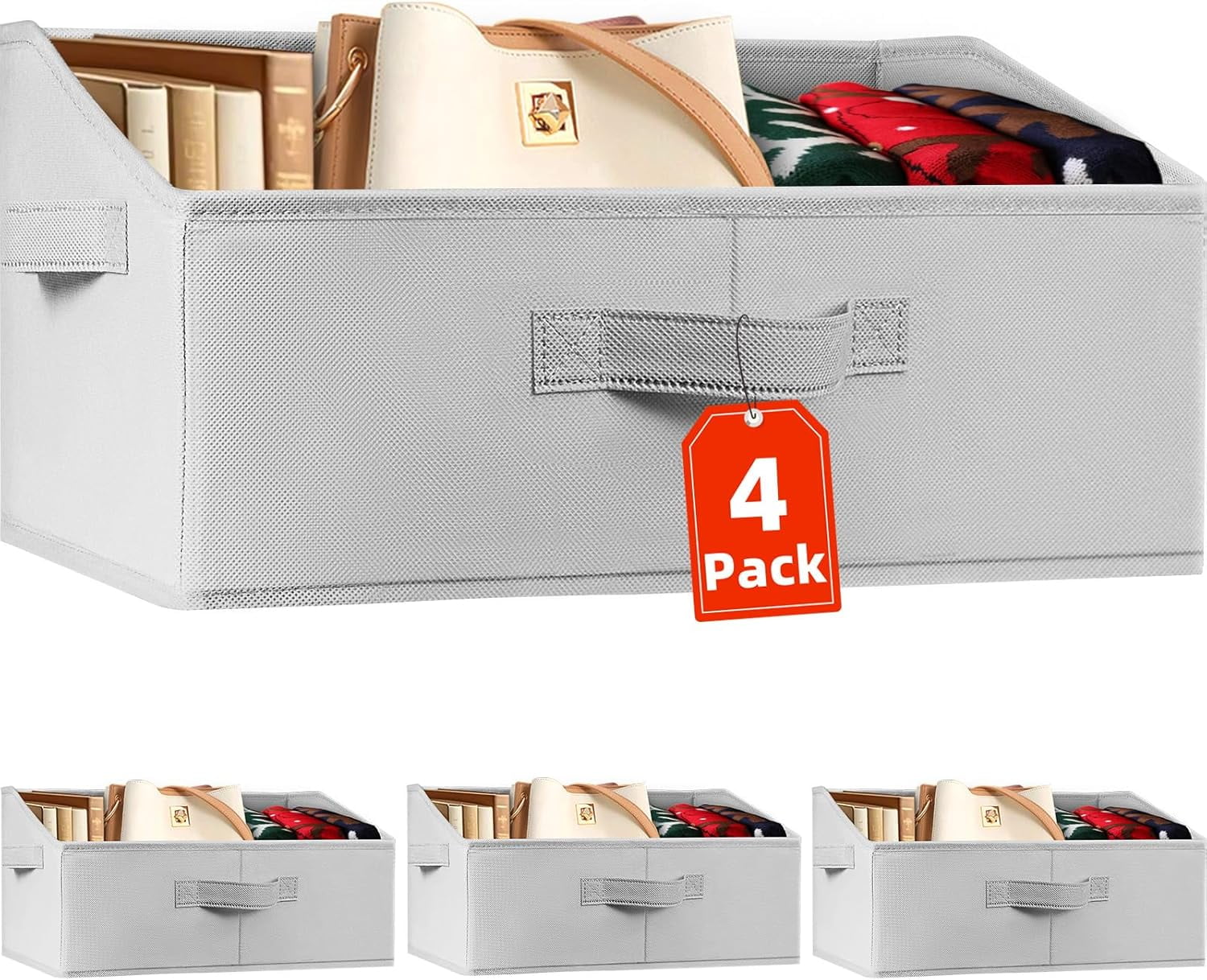 Closet Organizers Bins 4 Pack - Large Closet Shelf Organizer with ...