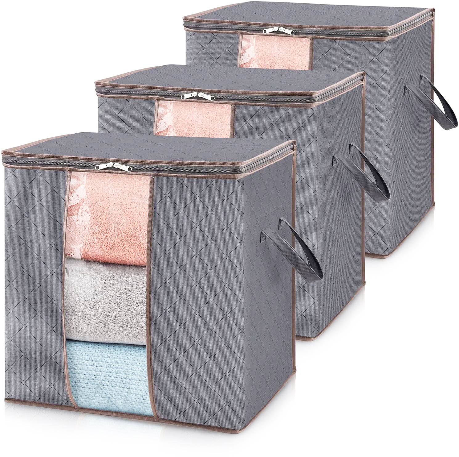 3 PCS Large Capacity Clothes Organizer Bags, Reinforced Handle, Clear ...