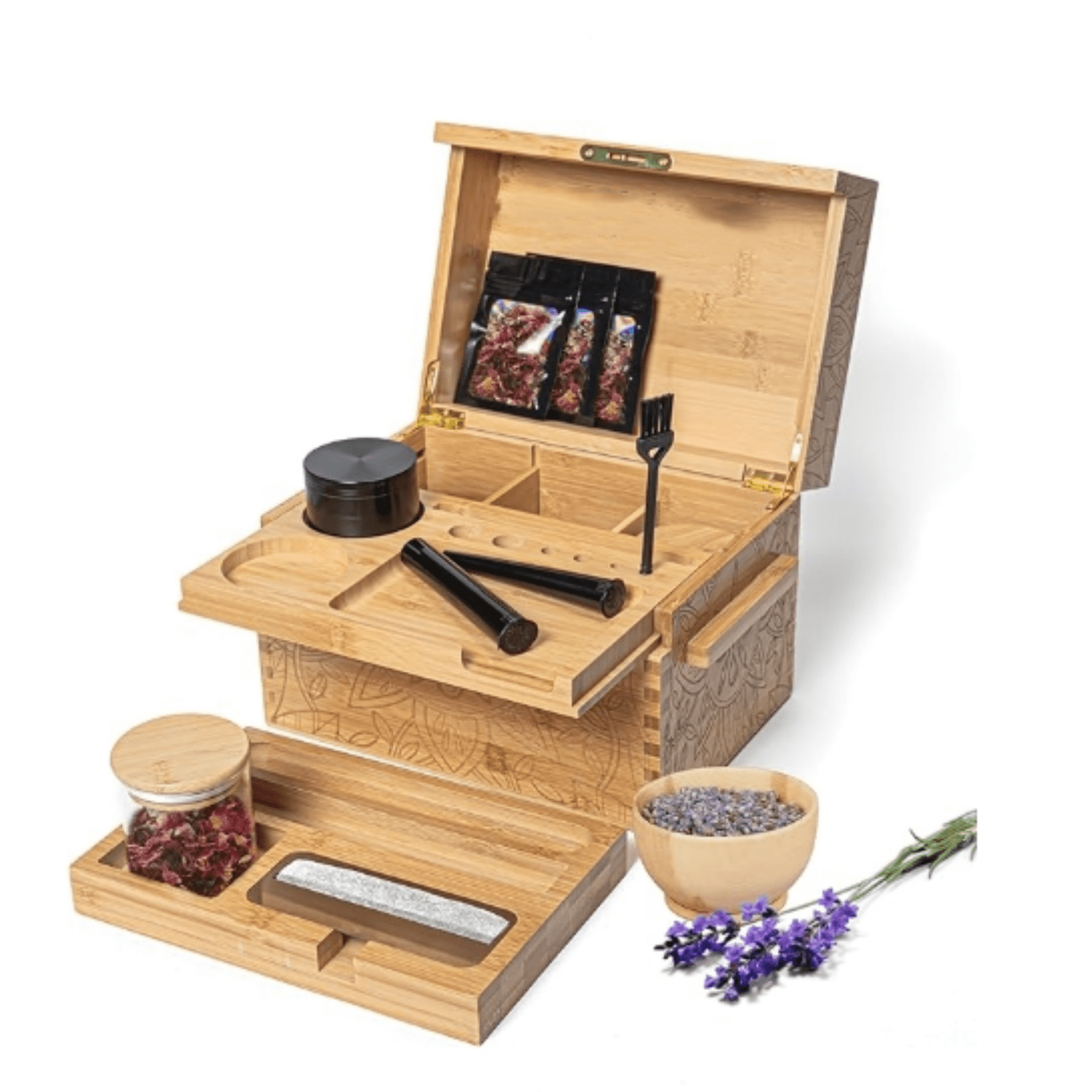 Stash Box With Lock - Wooden Stashbox For Herbs With Accessories Set ...