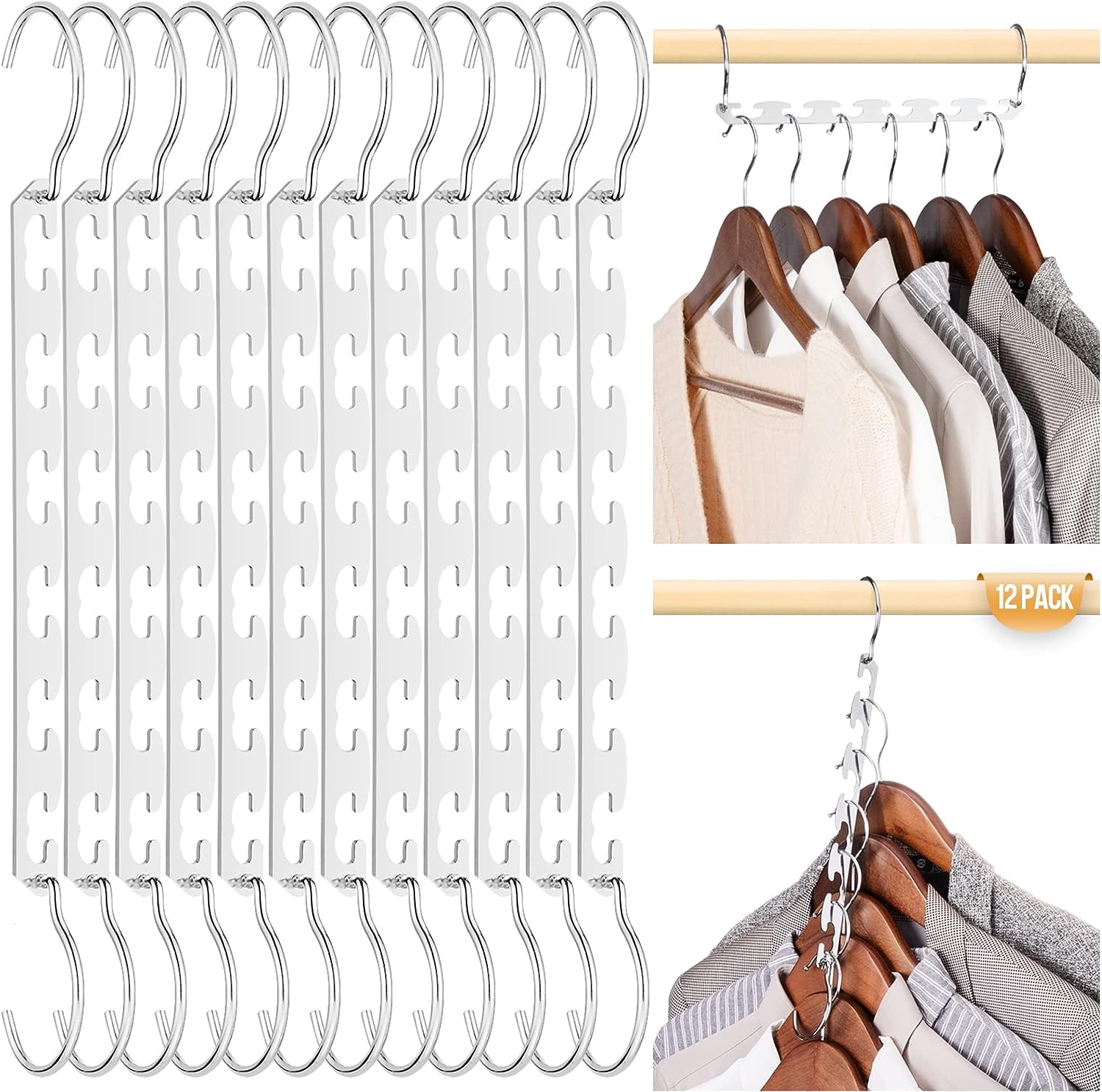 Closet Organizers and Storage Space Saving Hangers 12 Pack Stainless ...