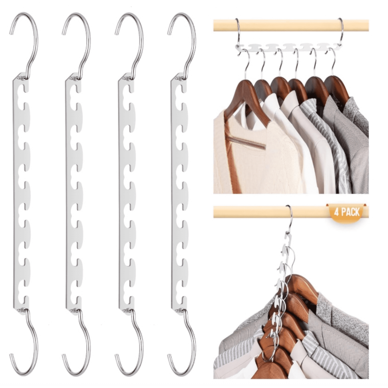 Closet Organizers and Storage Space Saving Hangers - Stainless Steel ...
