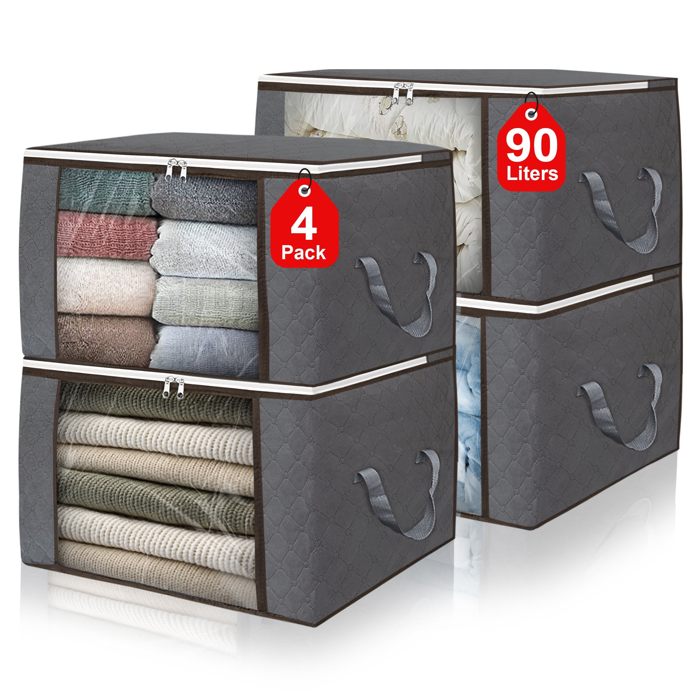4PCS 90L Sturdy Closet Organizers & Storage Bags with Clear Window for ...