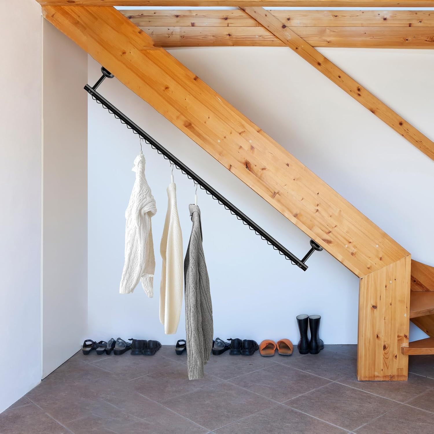 Closet Rail Hanging Closet Rod Ceiling Clothes Rack Any Angle Hanging ...