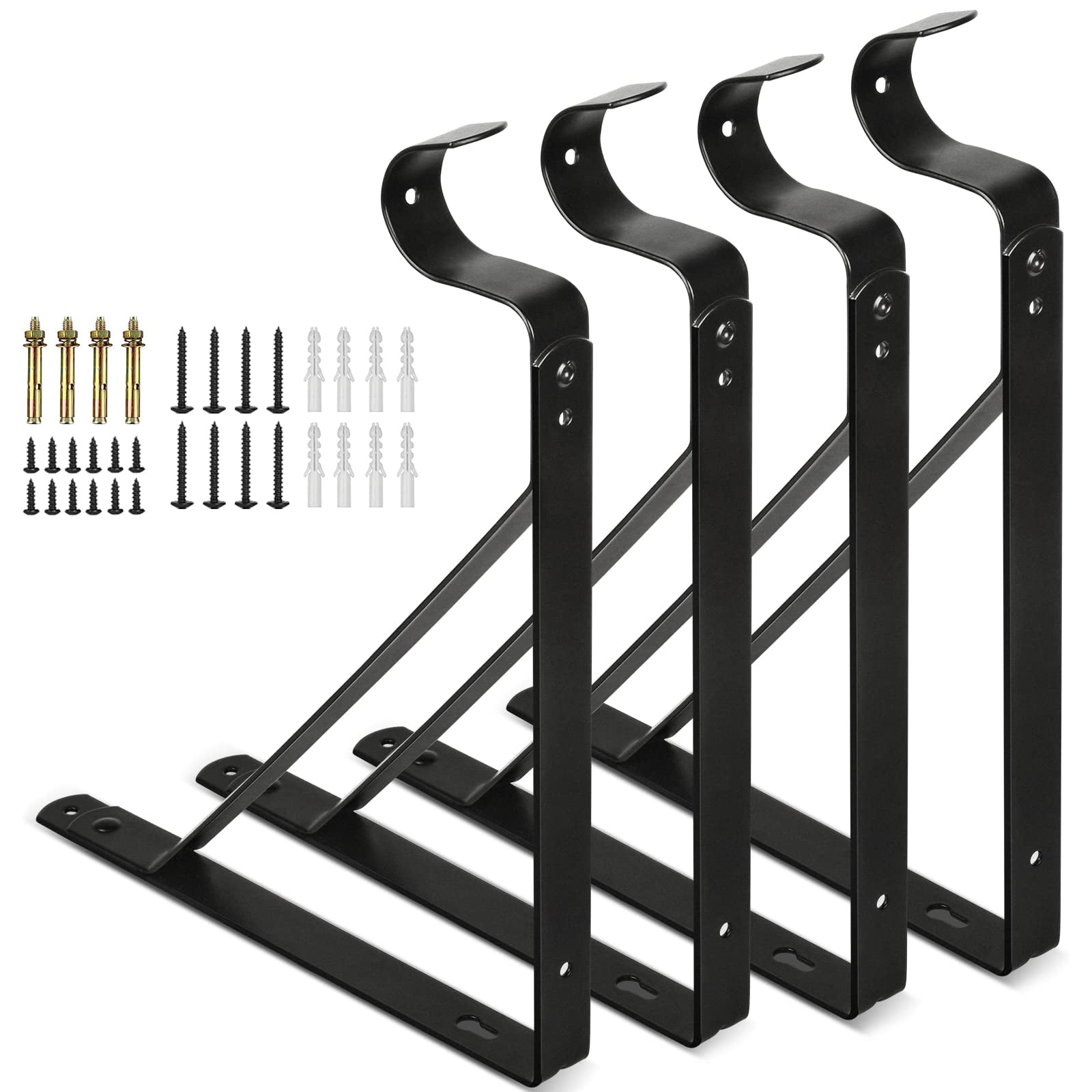 Closet Rod Bracket, Heavy Duty Closet Brackets with Rod Holder, Black ...