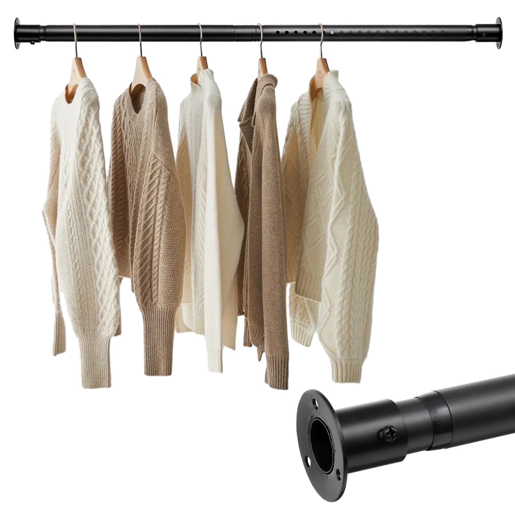 Closet Rods for Hanging Clothes, Adjustable Clothes Hanging Bar Metal ...