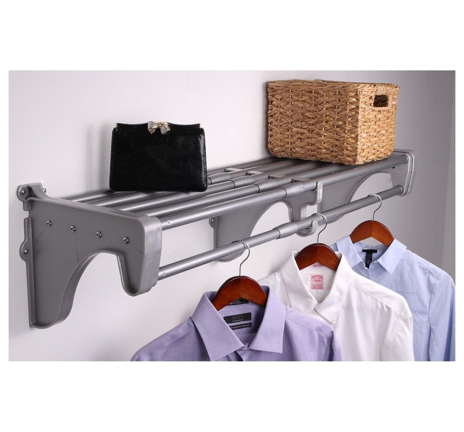 - Closet Shelf with Hanging Rod – 42.5 to 75" Expandable, Silver ...