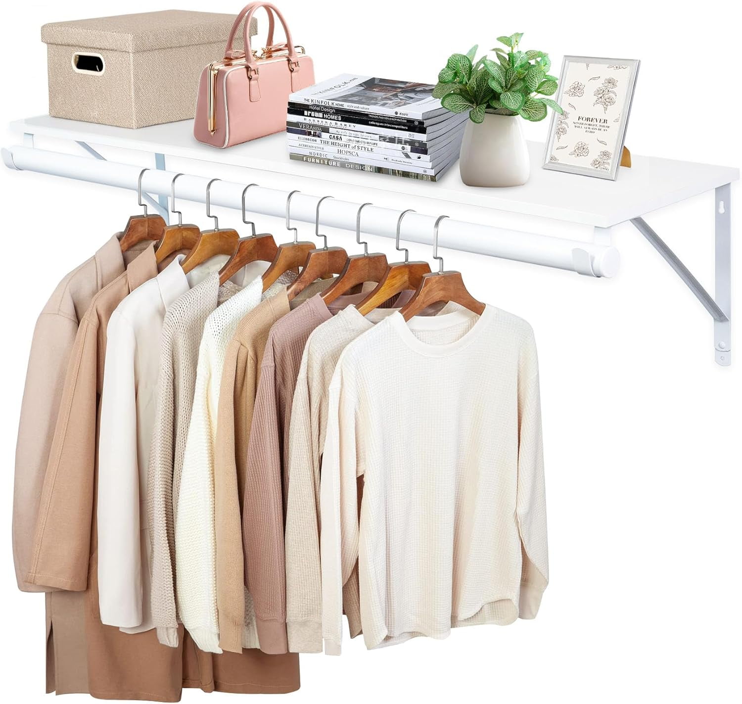 Closet Shelf Hanging Rod 47.2in Wall Mounted Clothes Rack Top Shelf ...