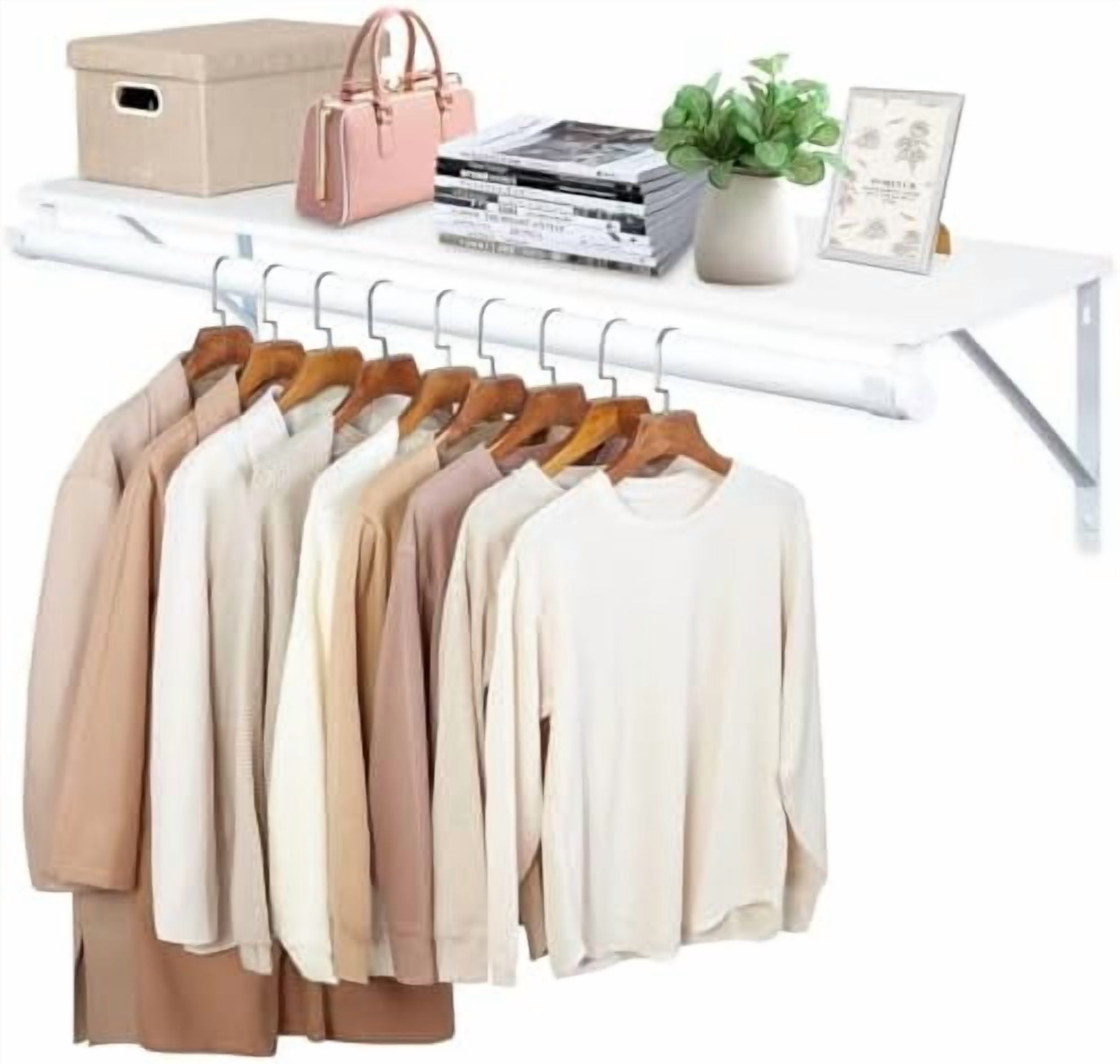 Closet Shelf with Hanging Rod, 47.2in Wall Mounted Clothes Rack with ...