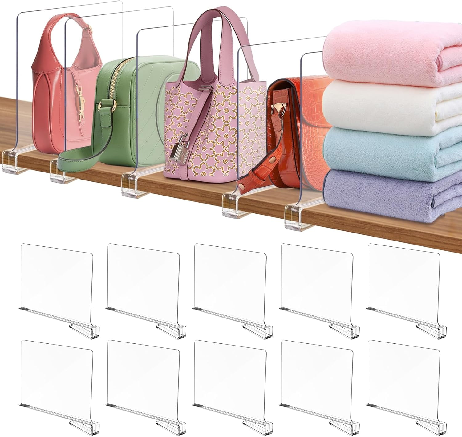 Closet Shelf Organizer, 12 Pack Clear Acrylic Shelf Divider for Closet ...