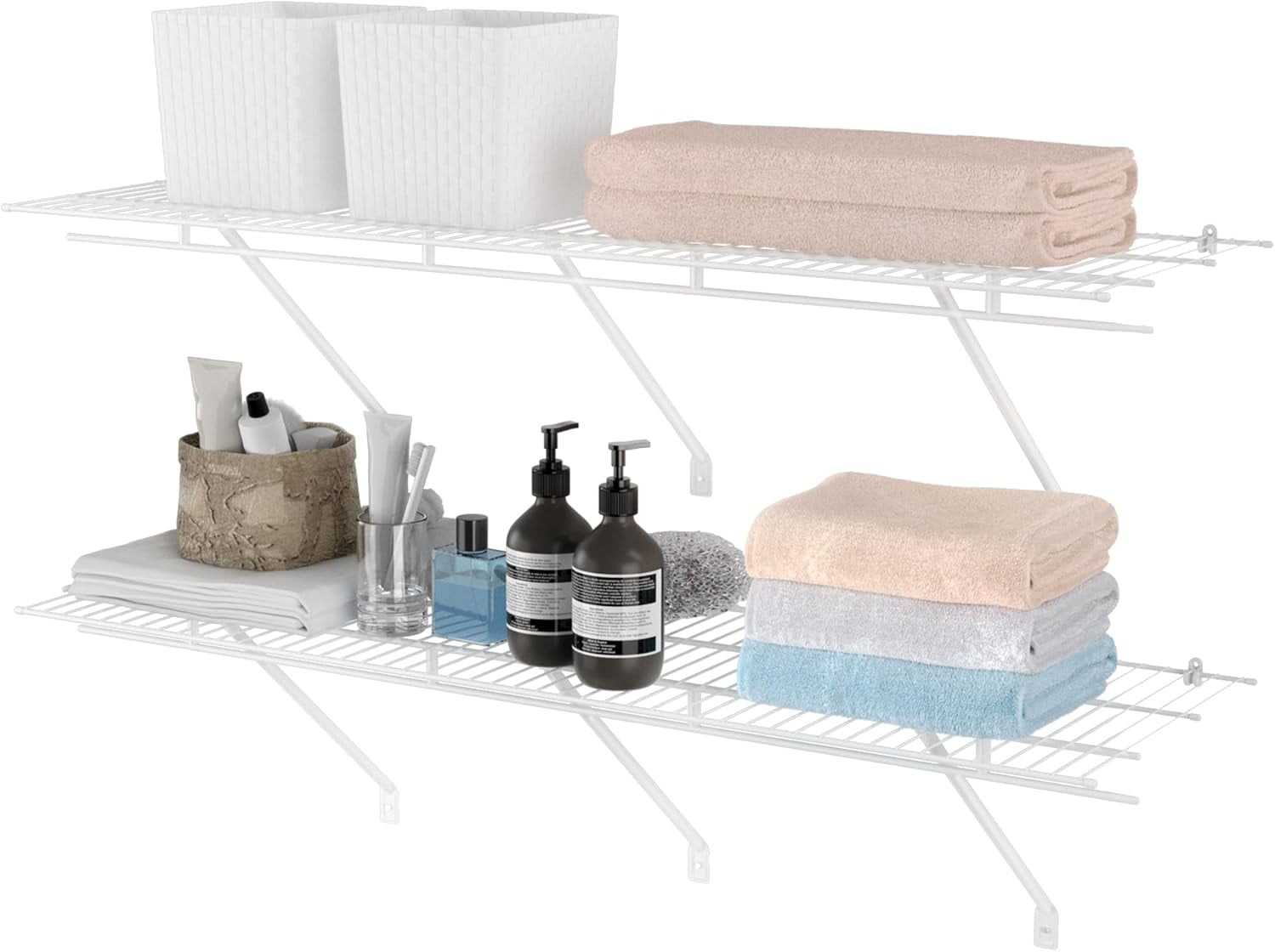 Closet Shelves 4ft x 16in Wall Mounted 2-Pack, White Metal Wire ...