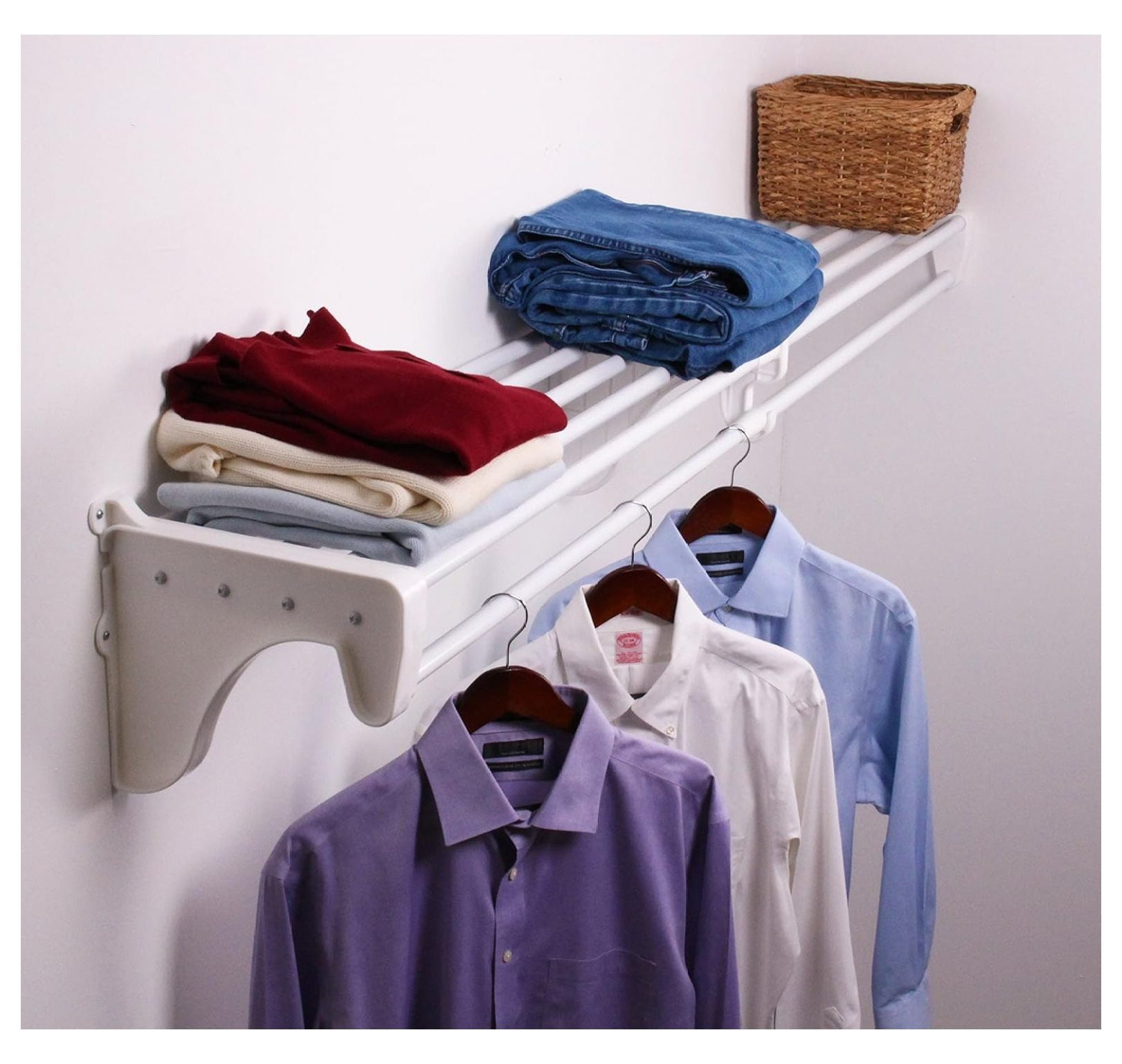 Closet Shelves, Closet Shelf with Hanging Rod, 29" - 49" Closet ...