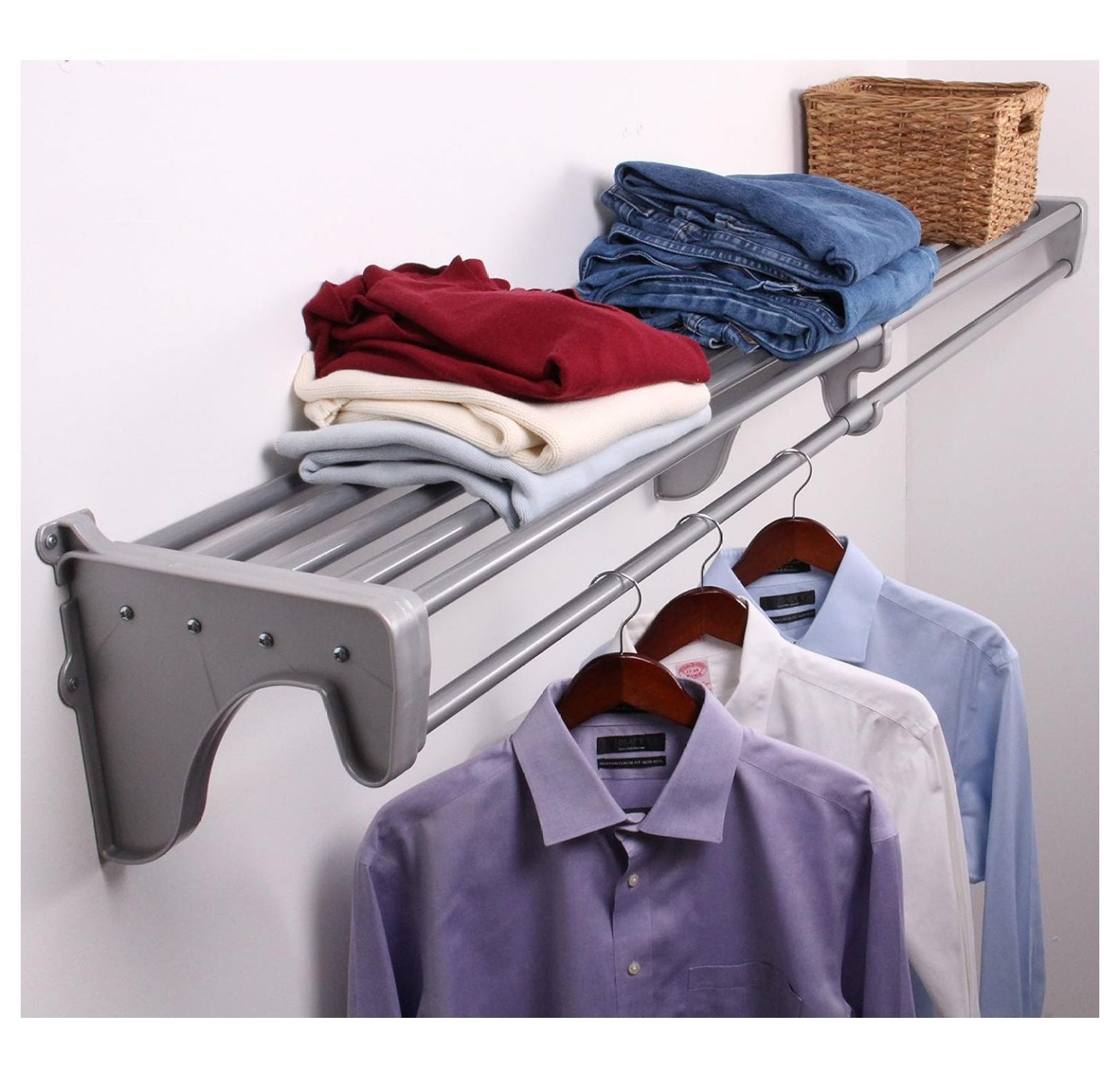 Closet Shelves, Closet Shelf with Hanging Rod, 41.5-74" Closet ...