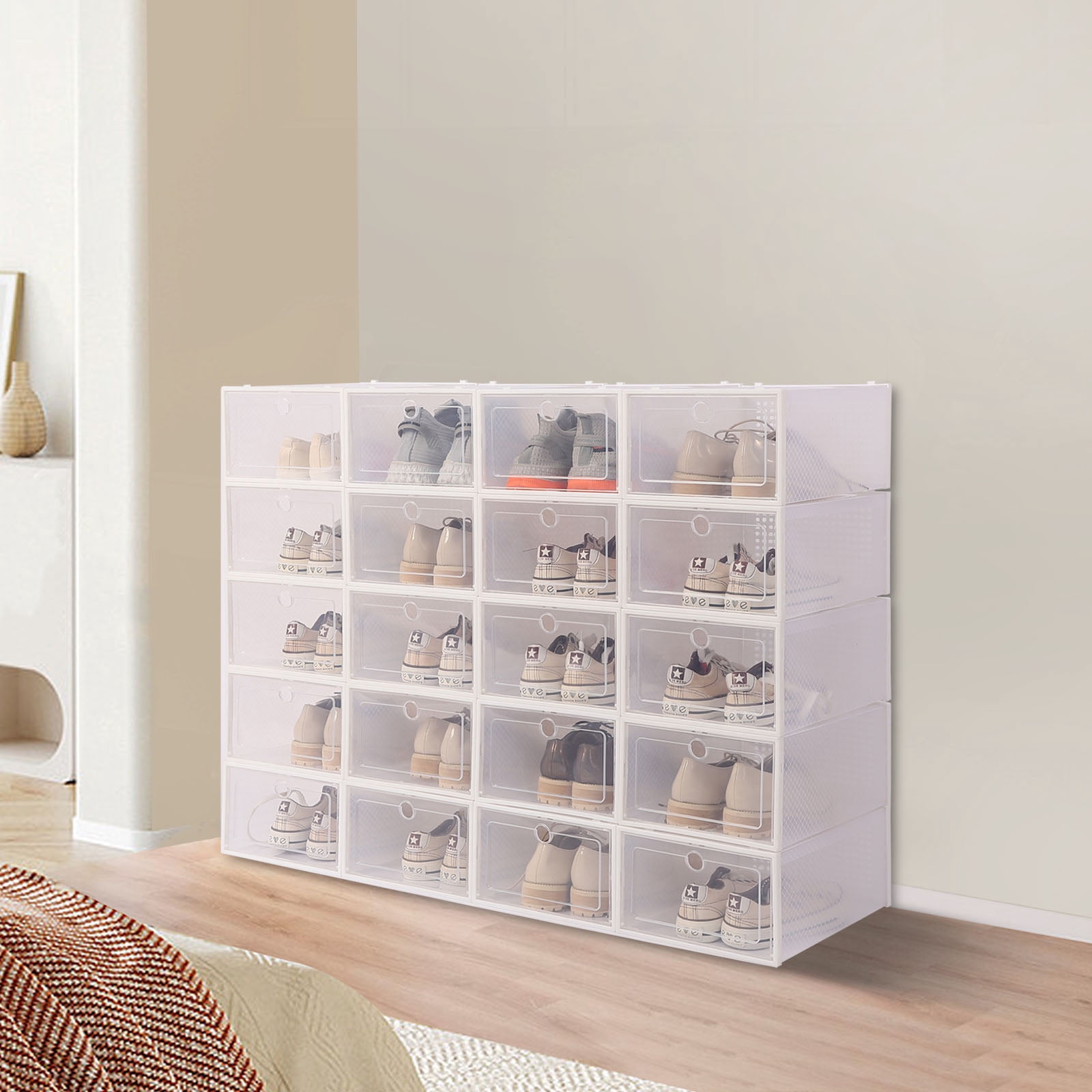 Closet Shoe Boxes 20-Piece Set - Transparent White with Circular ...