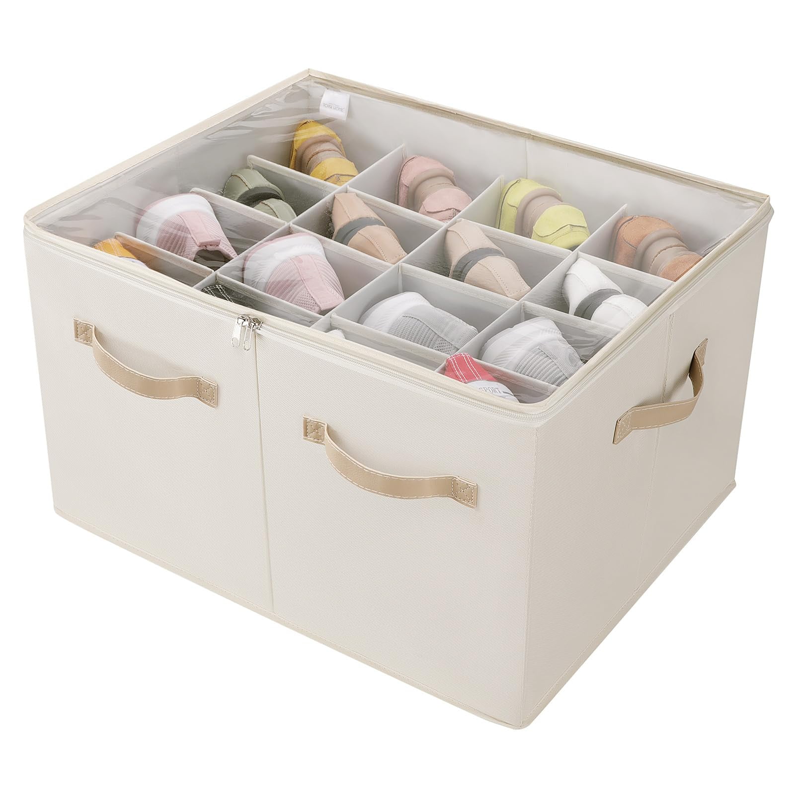 Closet Shoe Organizer with Clear Cover, Adjustable Dividers for Sandals ...