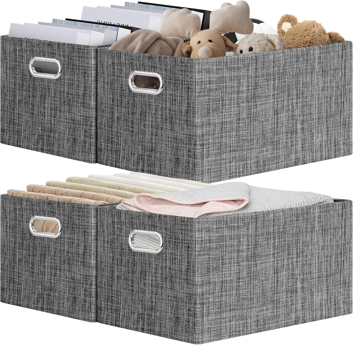 Closet Storage Bins, 4 Pack Closet Shelf Organizers, Linen Fabric ...