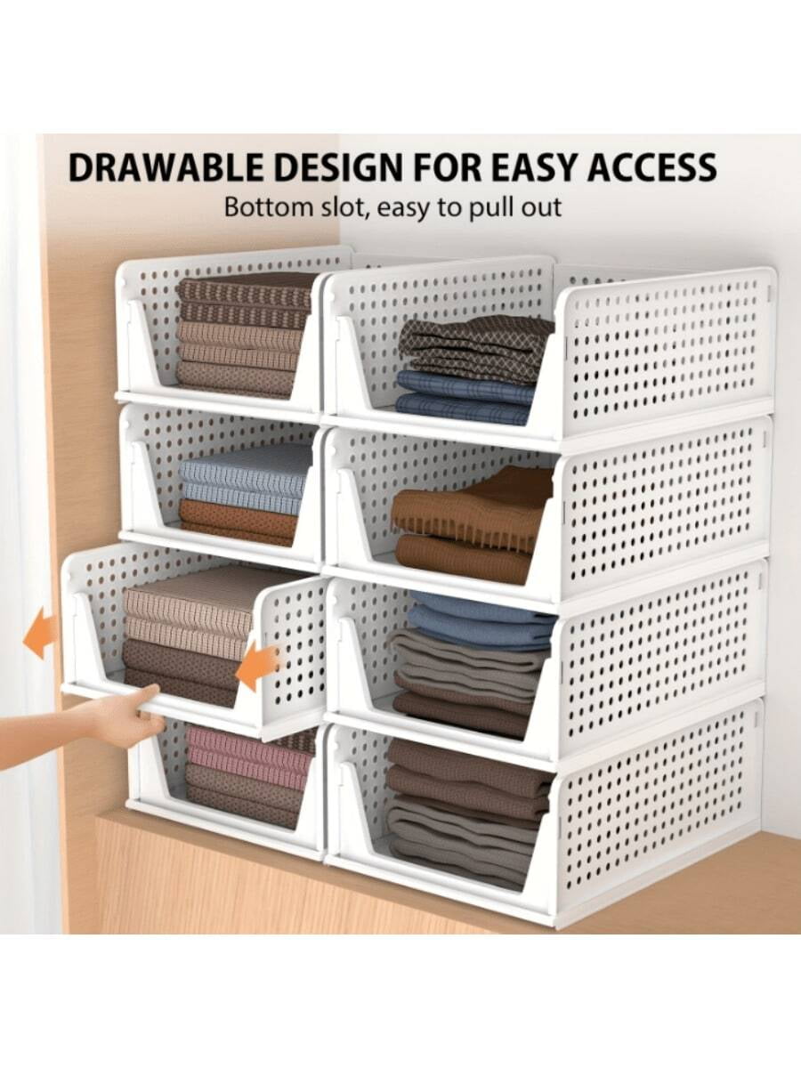 Closet Storage Boxes 5 Pack Stackable Drawer Organizer, Foldable Closet ...