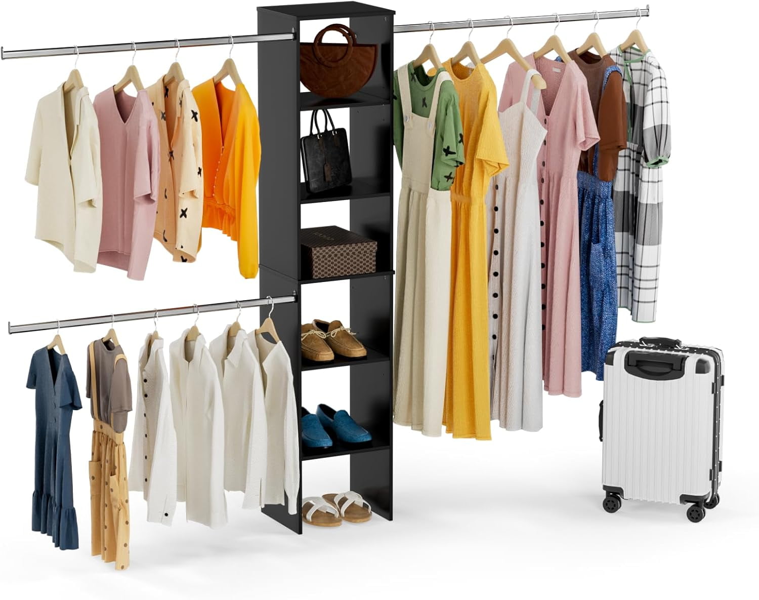 Closet System, 17" Wide Closet Organizer System with 3 Hanging Rods ...