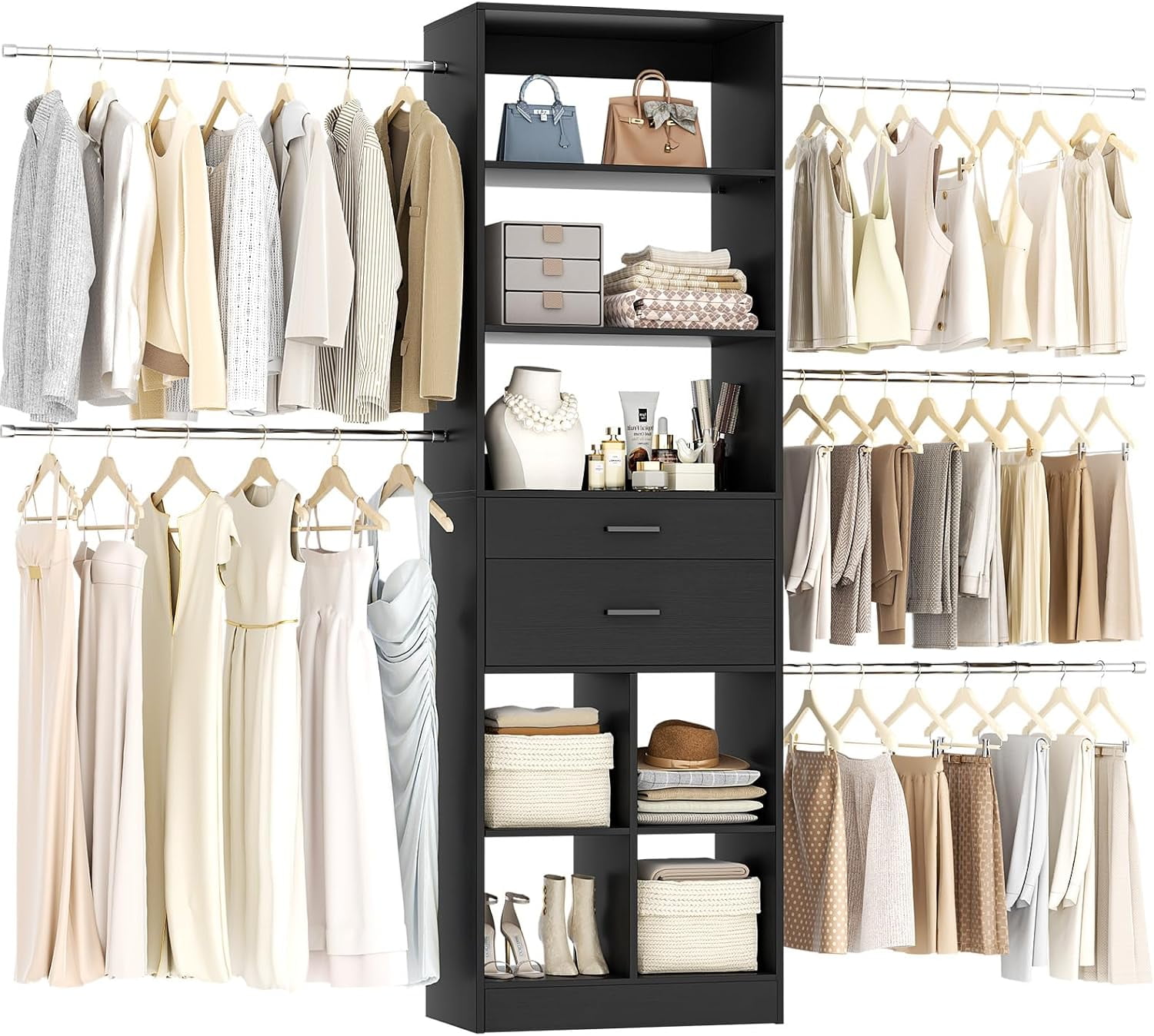 Besiost Closet System, 4-8 FT Closet Organizer Systems with 2 Wooden ...