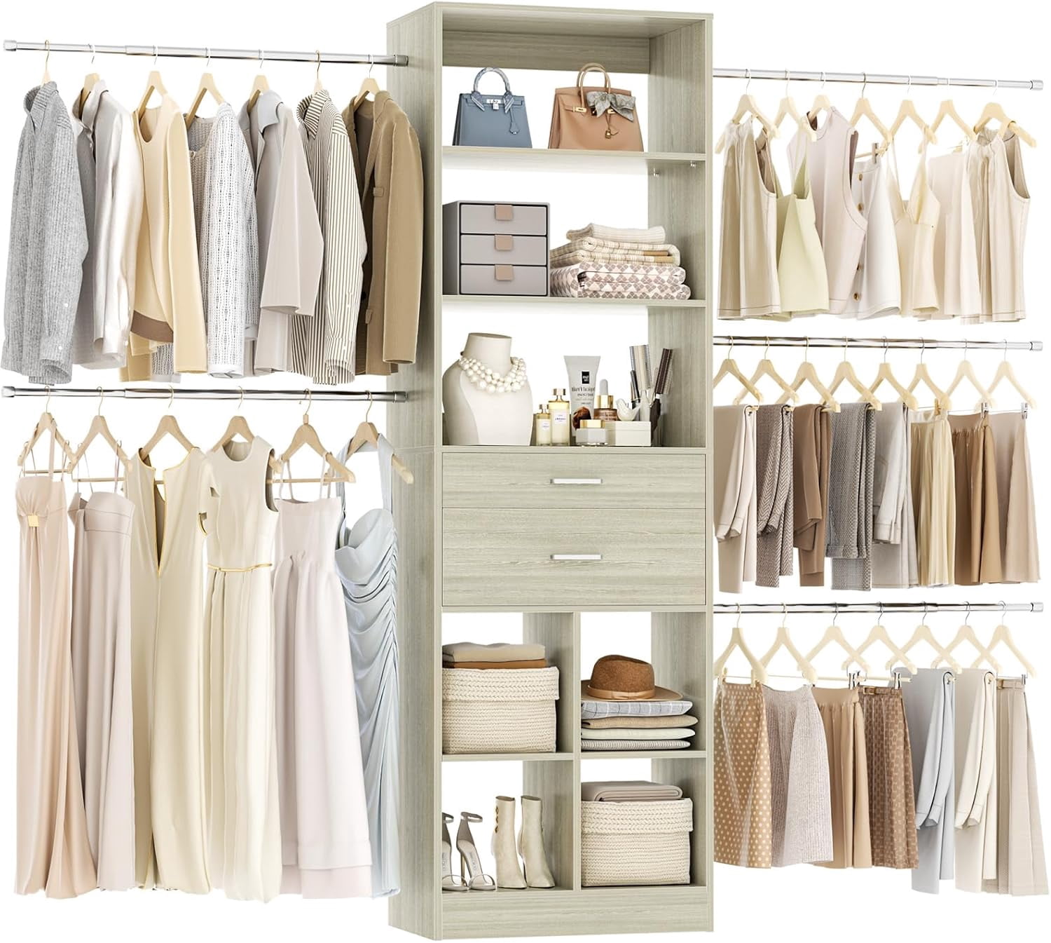 Besiost Closet System, 4-8 FT Closet Organizer Systems with 2 Wooden ...