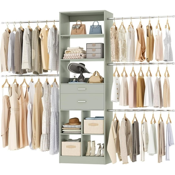 Closet System, 4-8 FT Closet Organizer Tower with 2 Wooden Drawers and ...