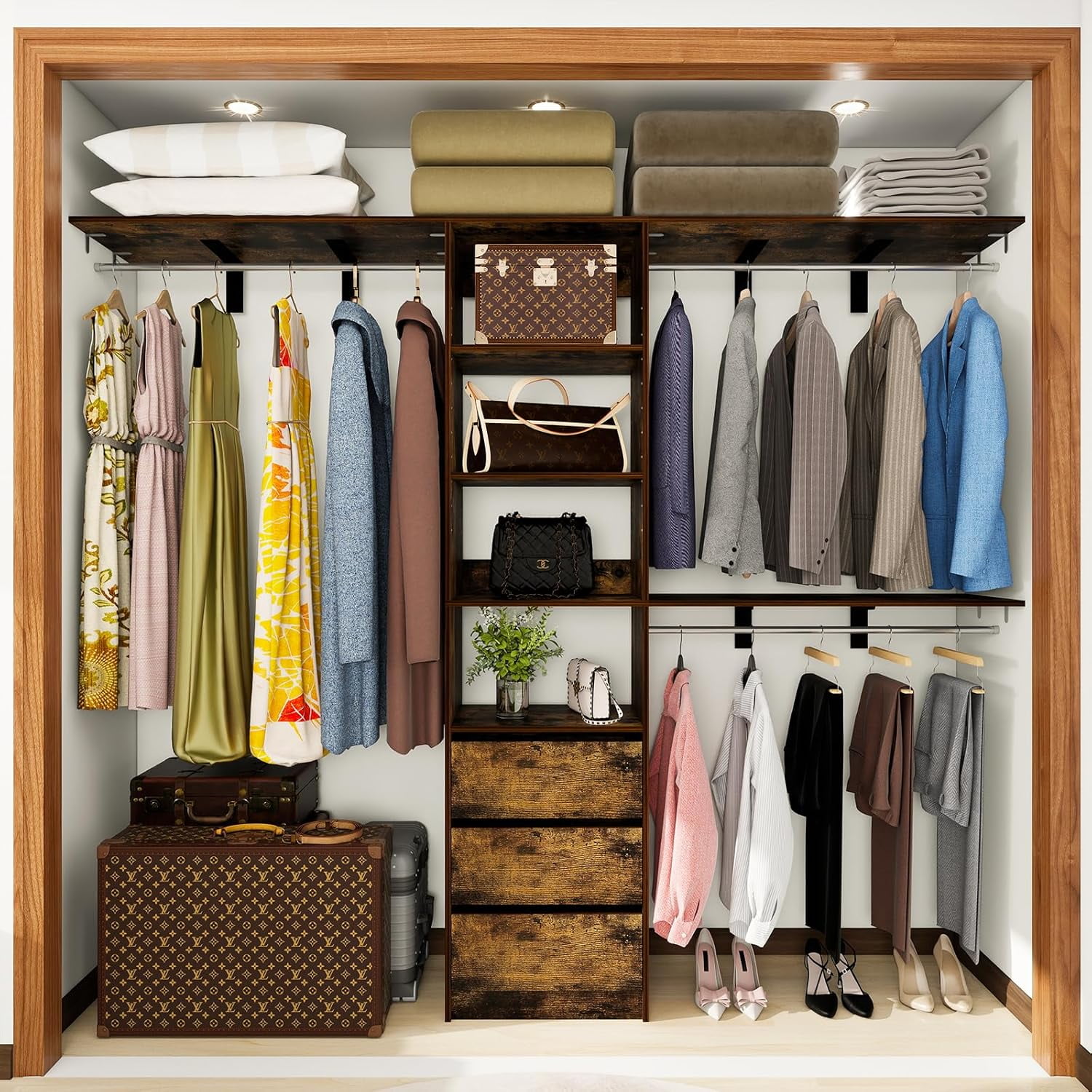 Closet System, 5FT-8FT Closet Organizer System with Wooden Drawers ...