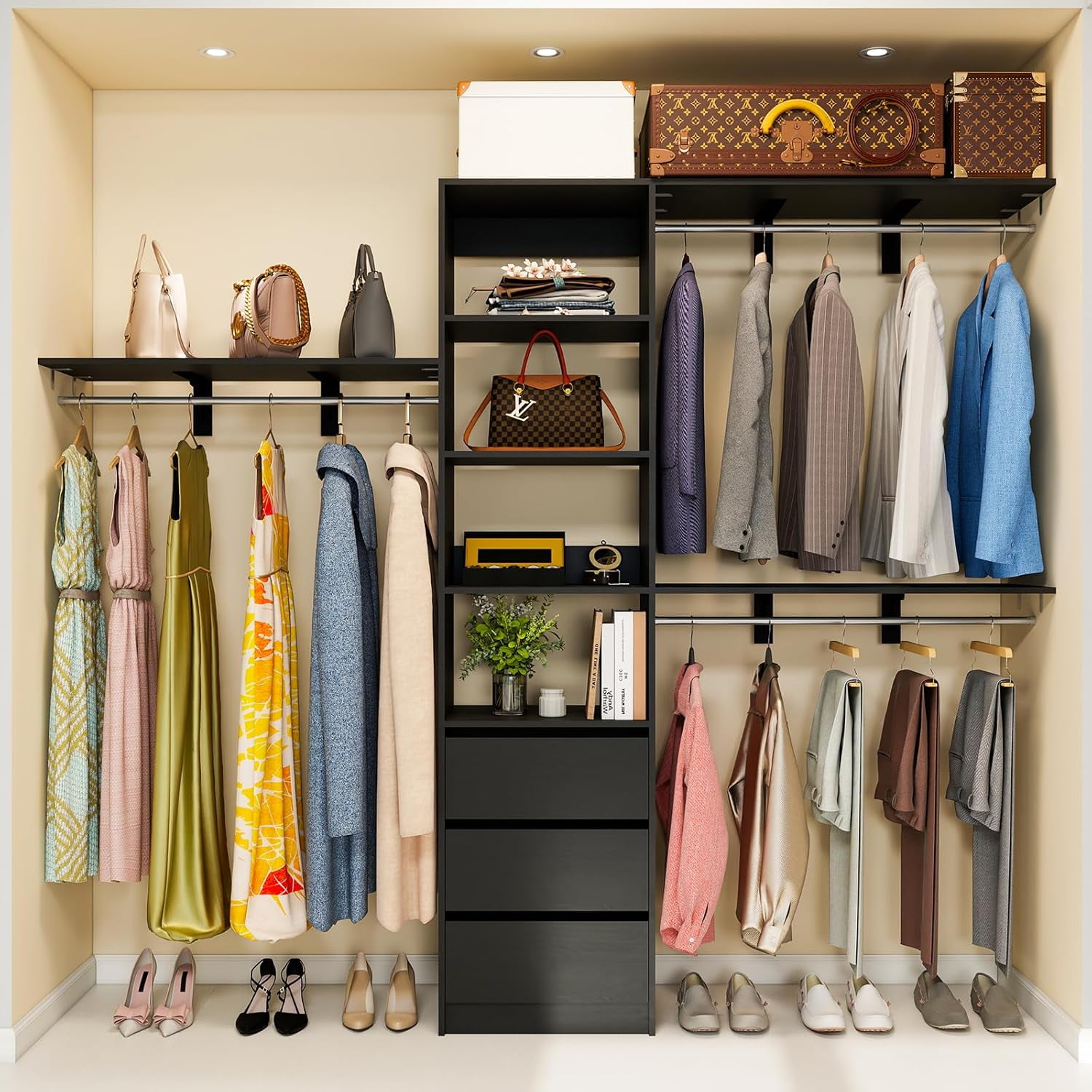 Closet System, 5FT-8FT Closet Organizer System with Wooden Drawers ...