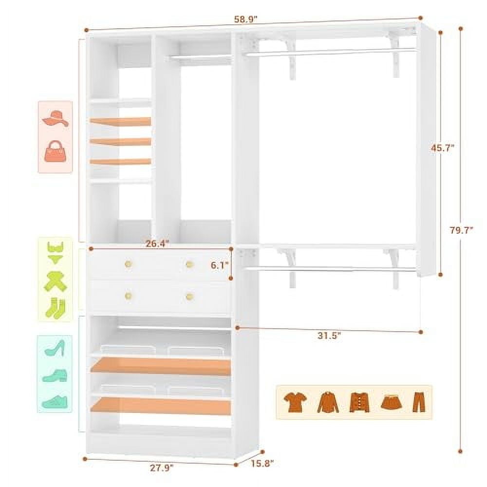 Closet System - 5FT Closet System with Drawers, 60"Closet Organizer ...