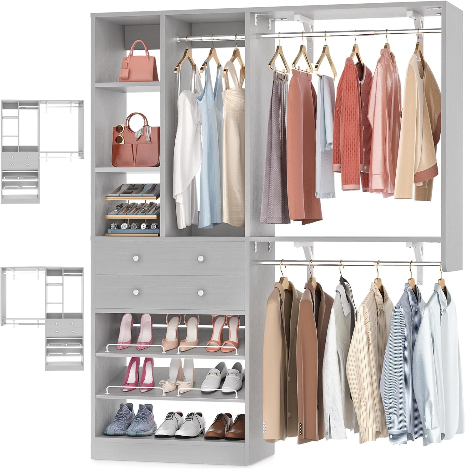 Closet System - 5FT Small Closet System with Drawers, 60" Closet ...