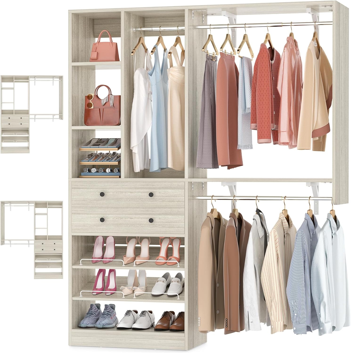 Closet System - 5FT Small Closet System with Drawers, 60" Closet ...