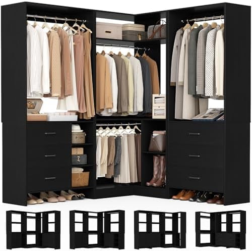 Closet System with 6 Drawers, 4 Hanging Rods & Corner Tower, Corner ...