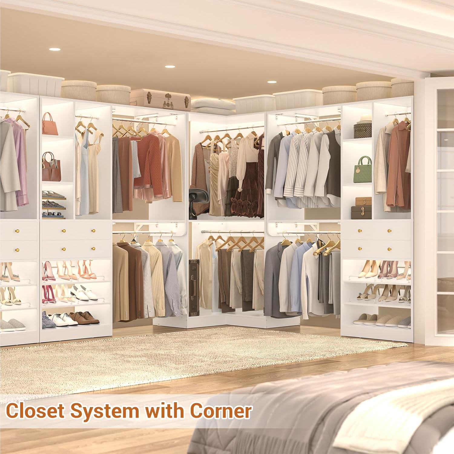 Closet System with Corner(3 Sets), iSunirm 90.5 inch Closet Organizer ...