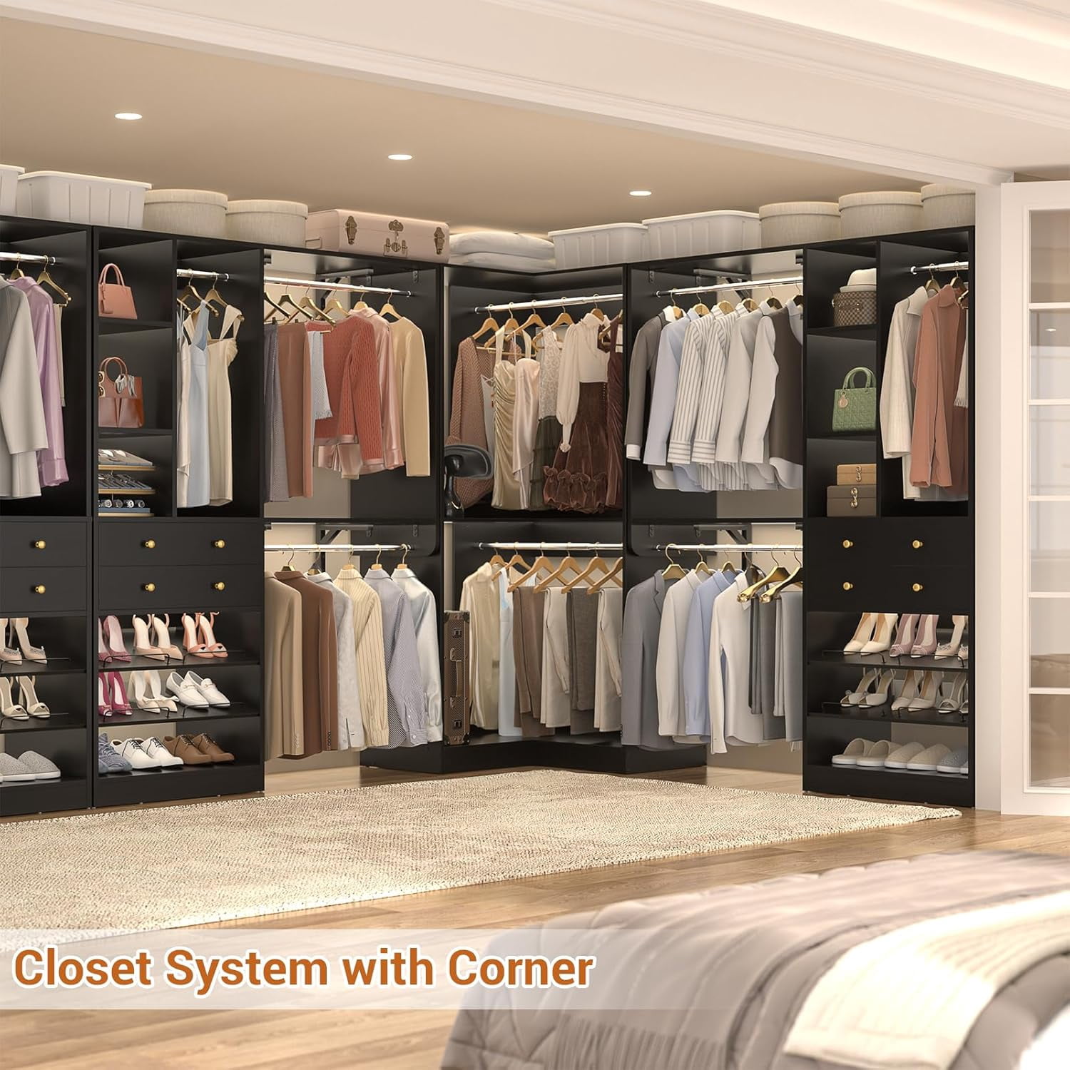 Closet System with Corner(3 Sets), iSunirm 90.5 inch Closet Organizer ...