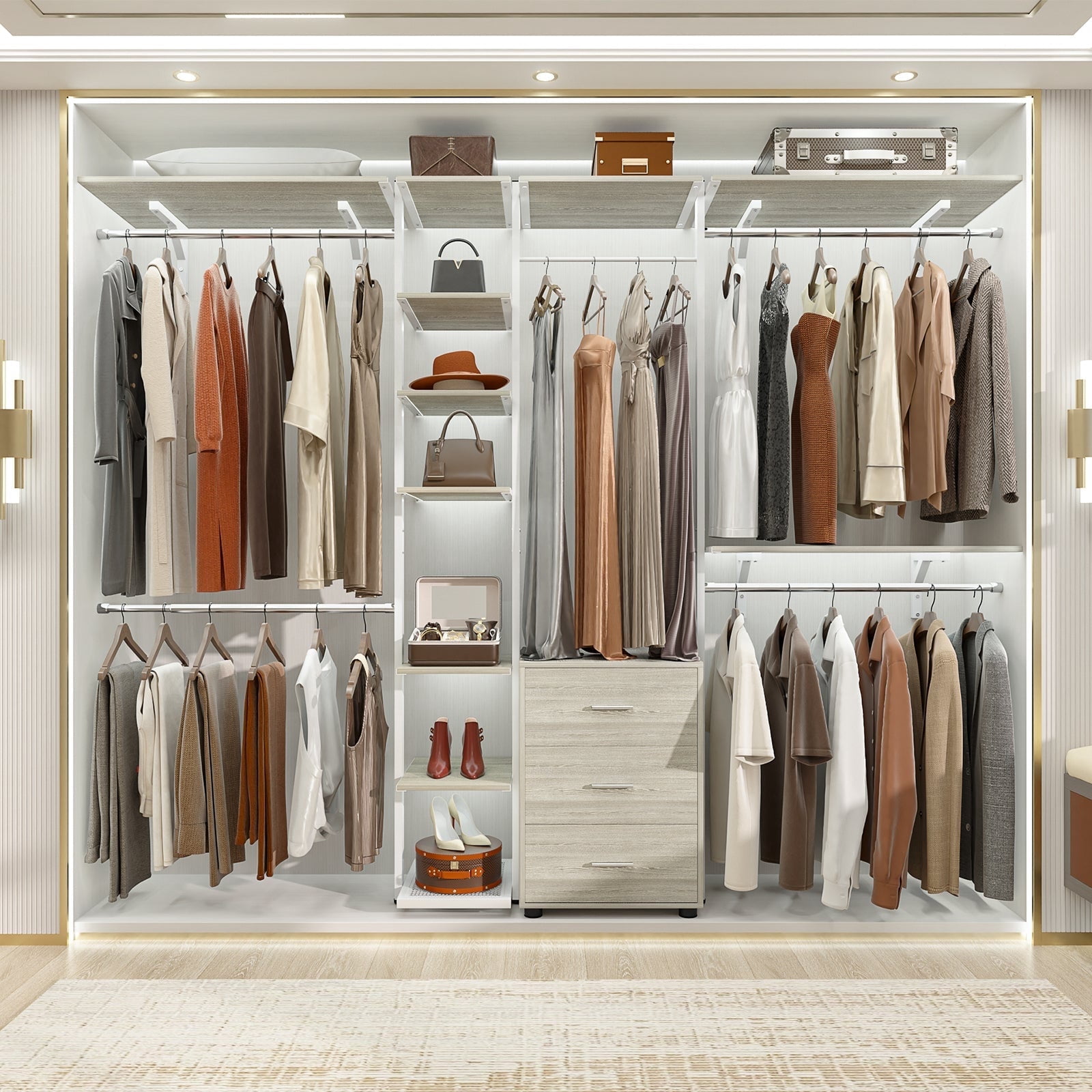 Homieasy 96''(8FT) Closet Organizer System with 3 Drawers, 5 Hanging ...